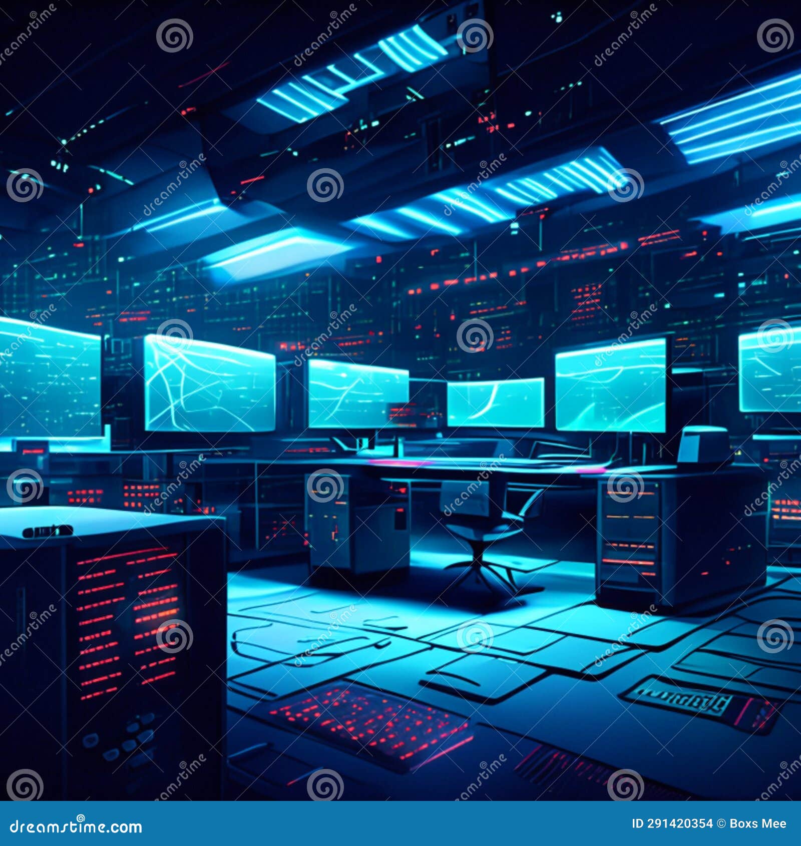3D Rendering of a Cyber Security Room with Computer Monitors and ...