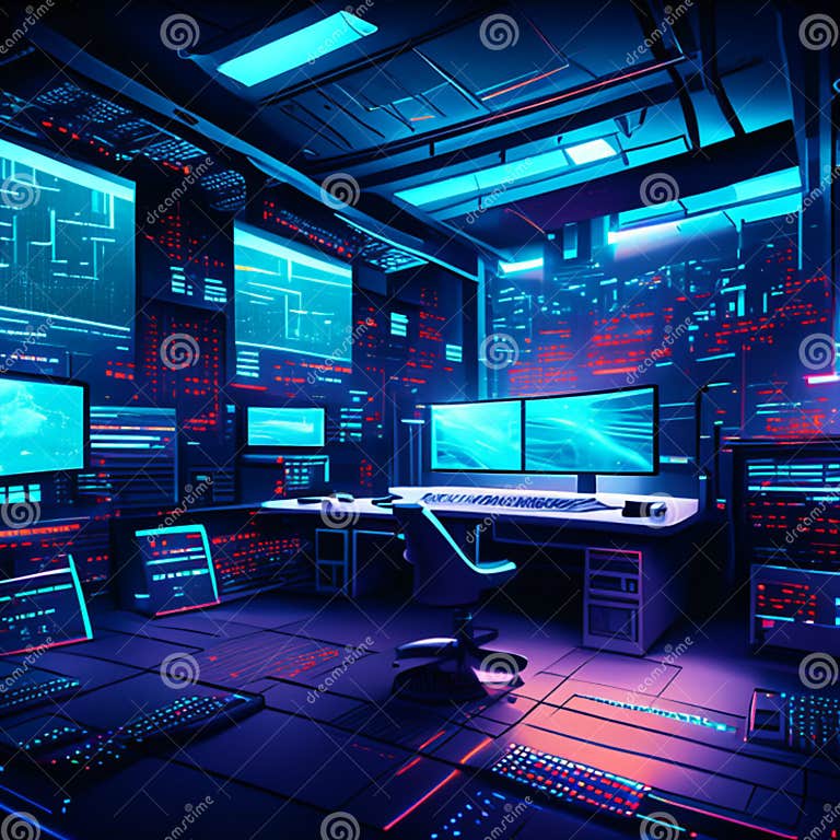 3D Rendering of a Cyber Security Room with Computer Monitors and ...
