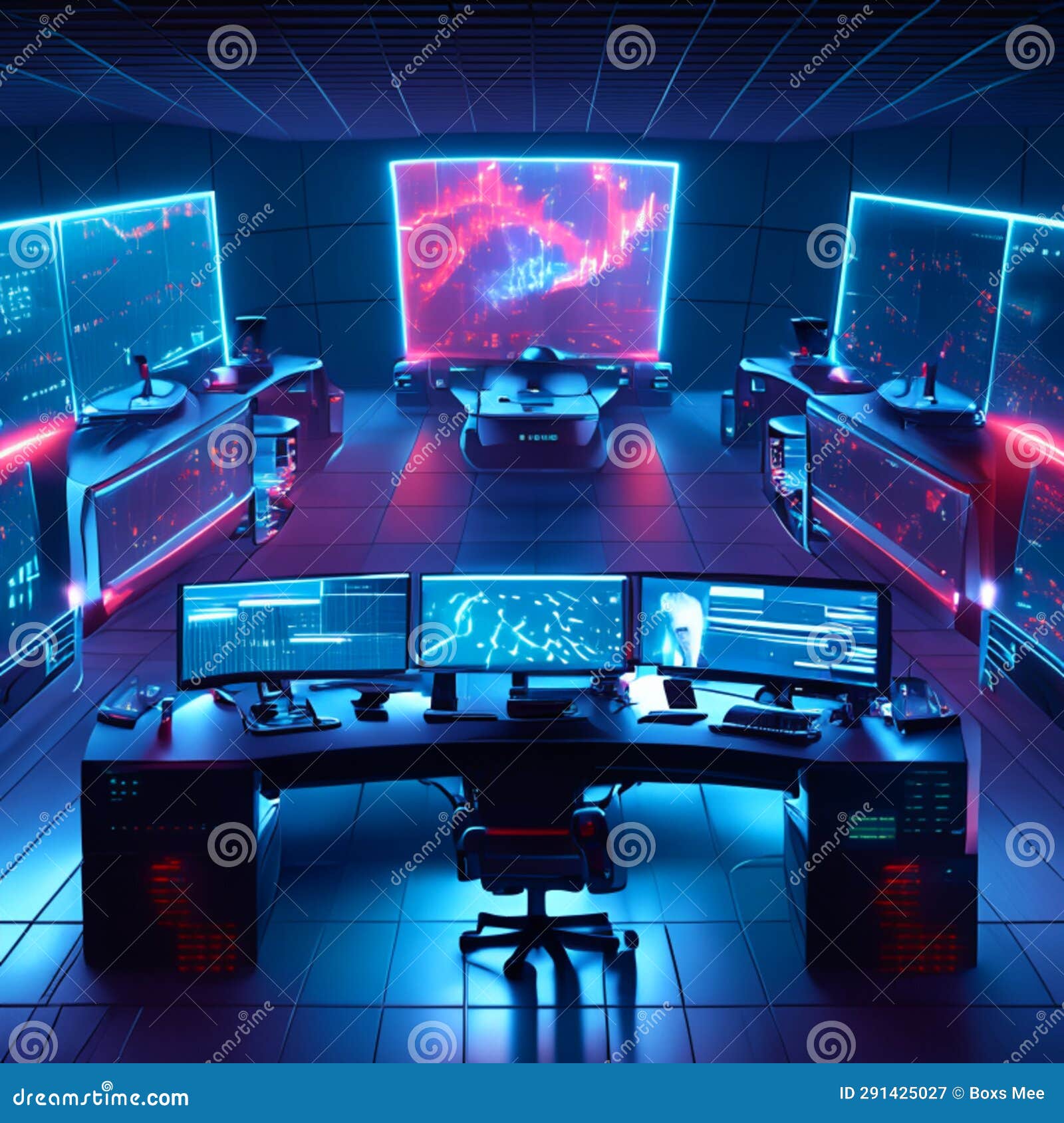 3D Rendering of a Cyber Security Room with Computers and Monitors ...