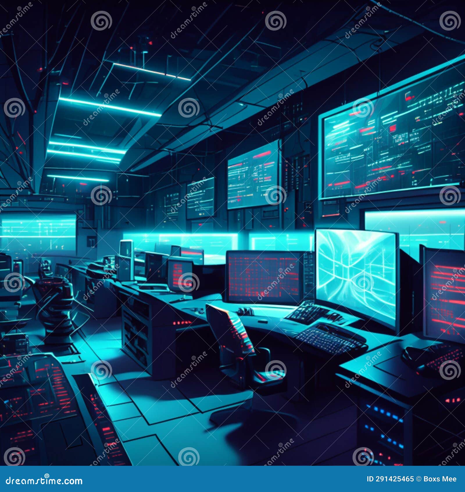 3D Rendering of Cyber Space with Computer Monitors and Screens ...
