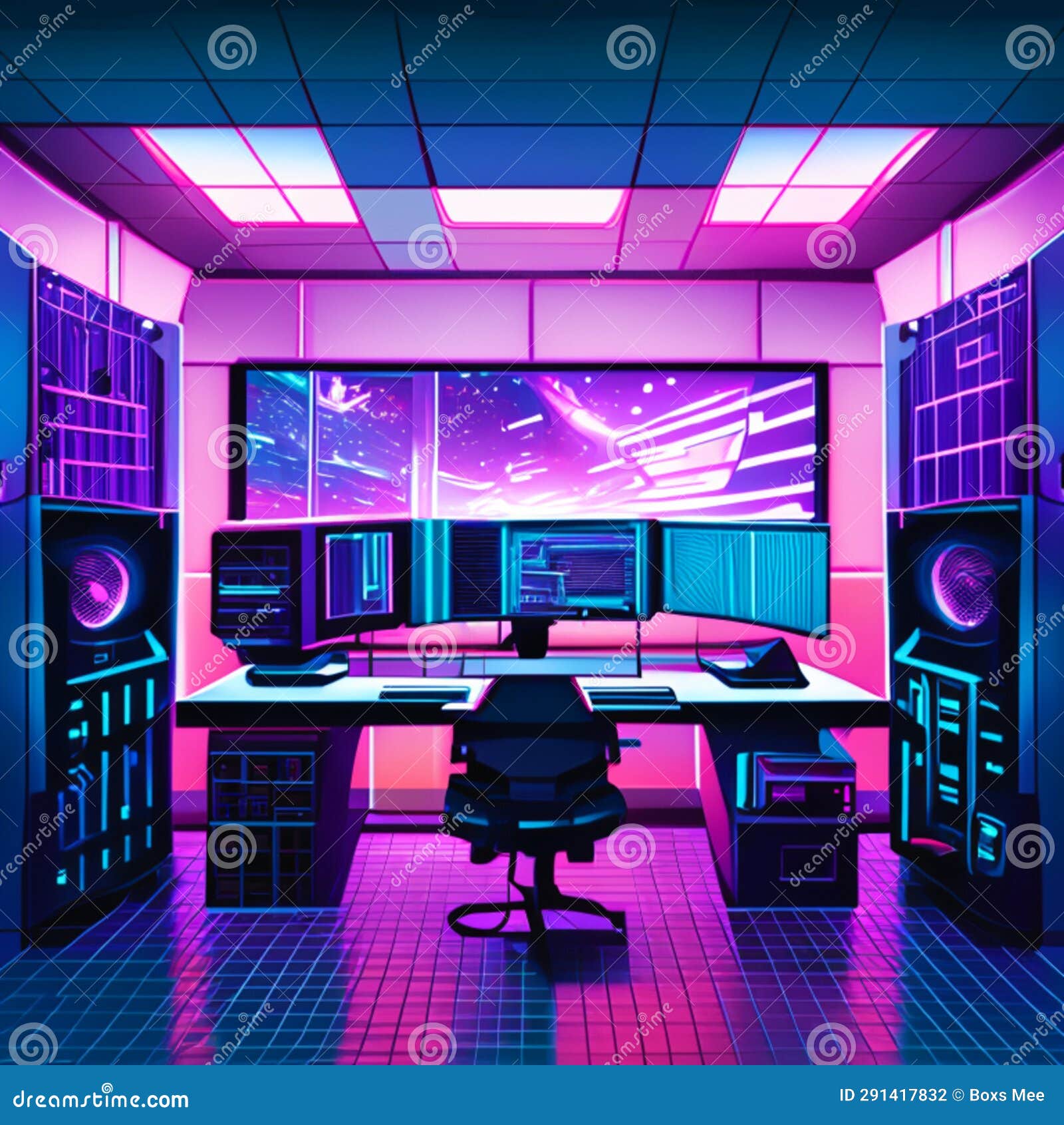 3D Rendering of a Cyber Space Room with Computer Monitors and Screens ...