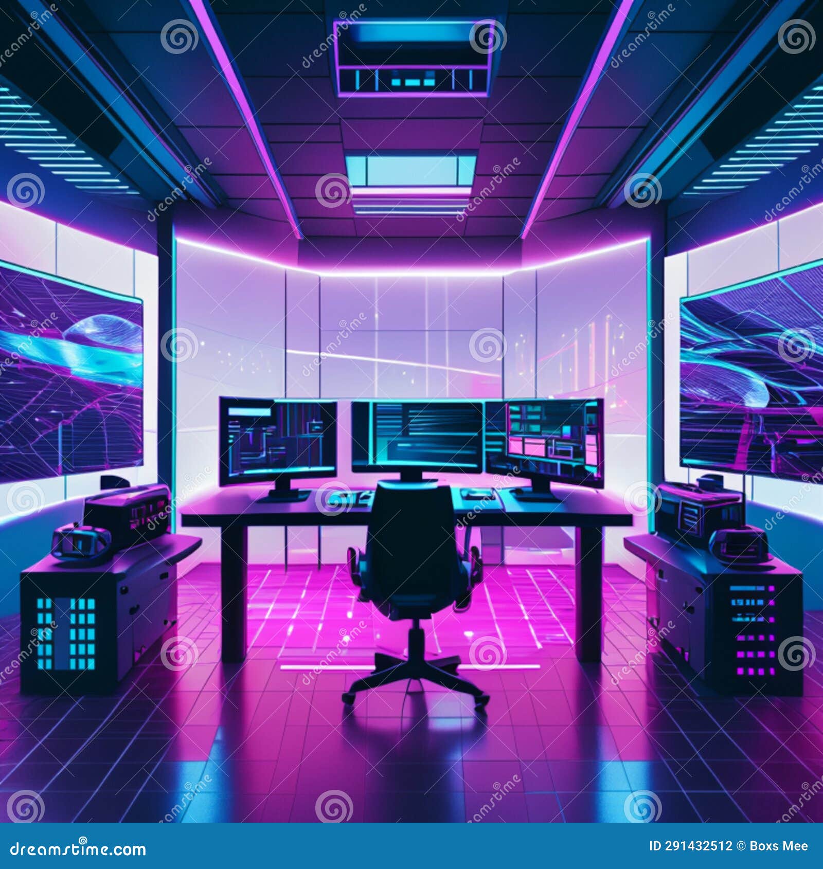 3D Rendering of a Cyber Space Room with Computer Monitors and Screens ...