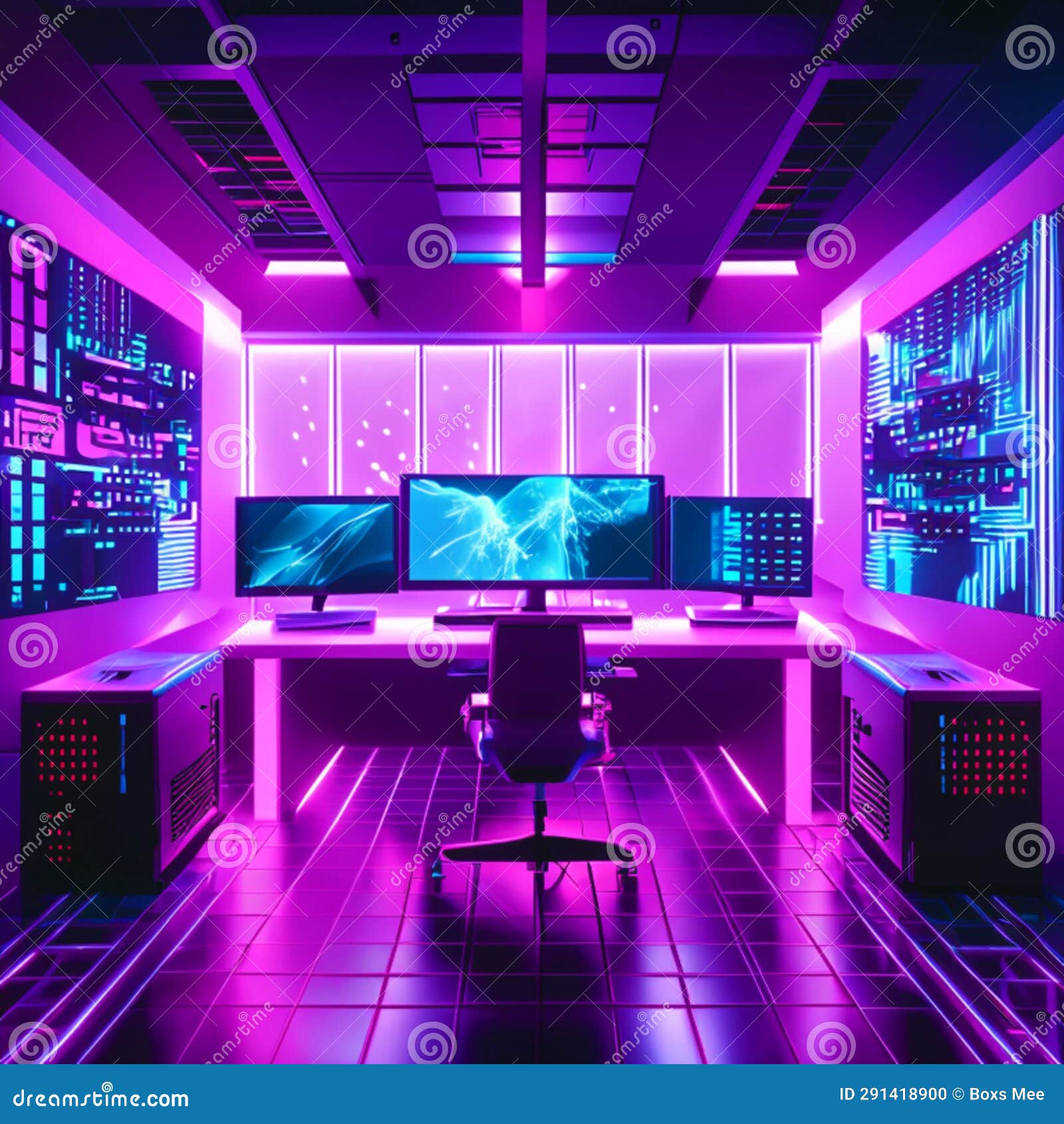 3D Rendering of a Cyber Space Room with Servers and Computers. AI ...