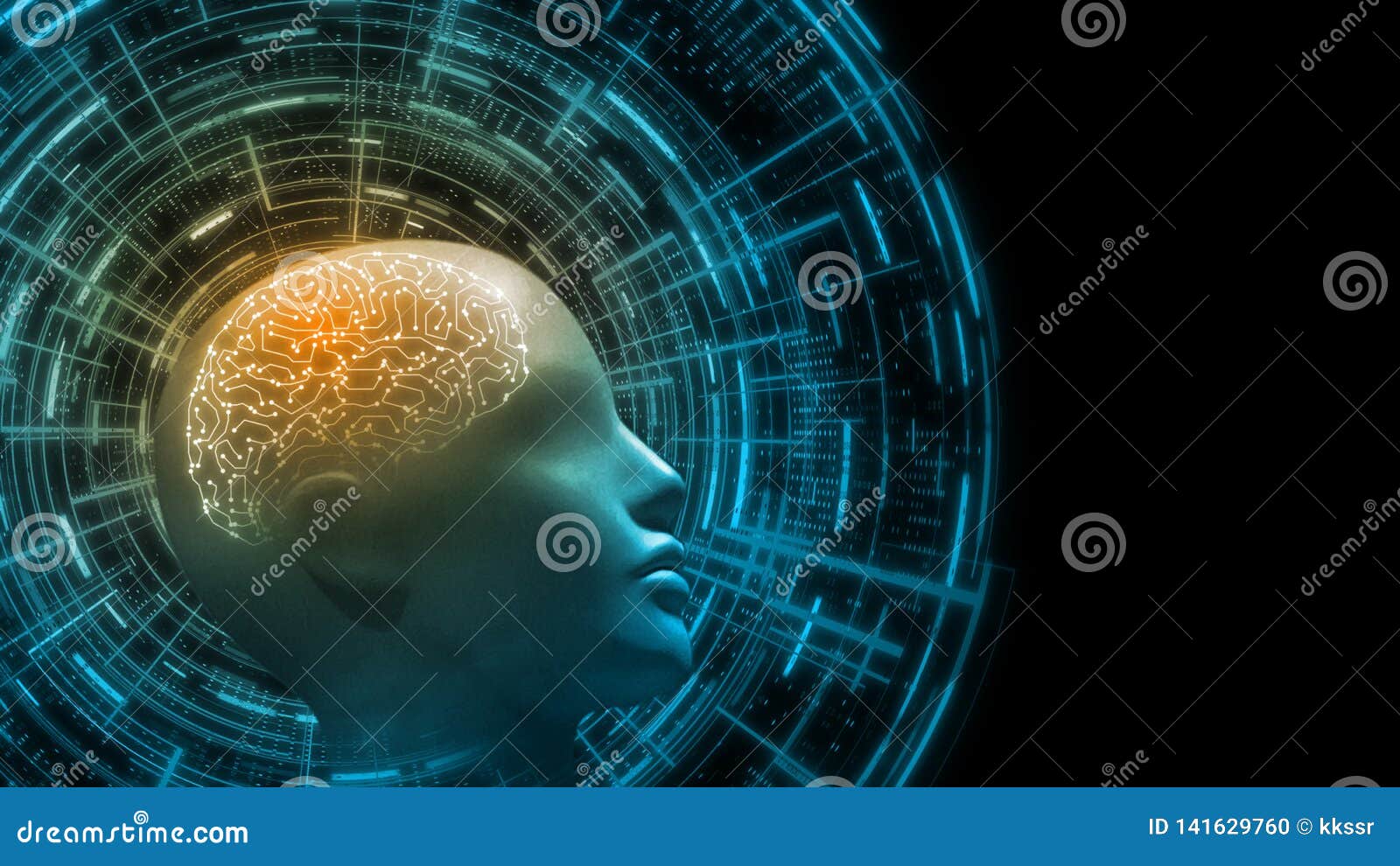 3D Rendering of Cybernetic Brain Inside Bio Human Cyborg`s Head with ...