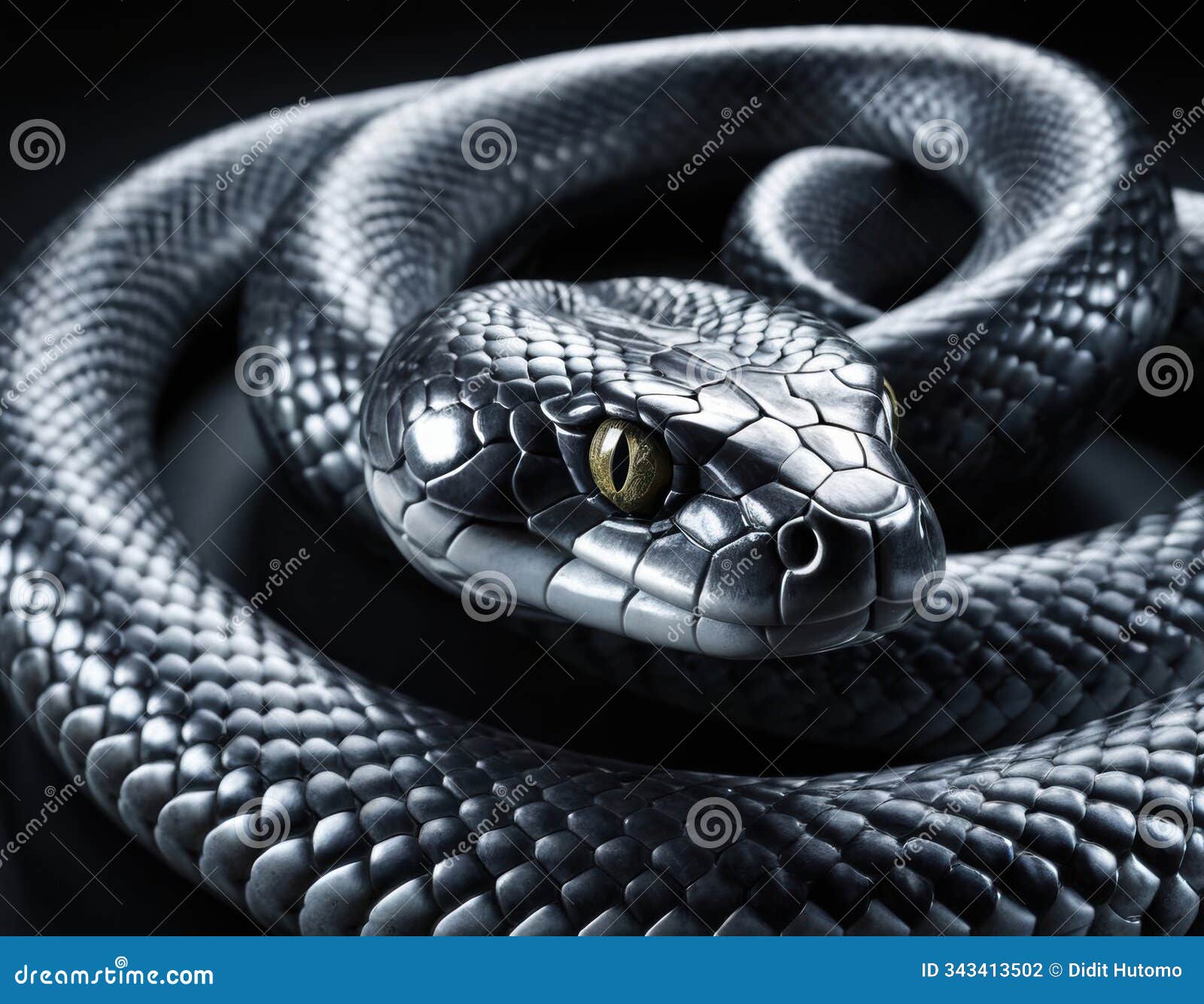 Silver Snake on a Black Background, Wallpaper. Stock Illustration ...
