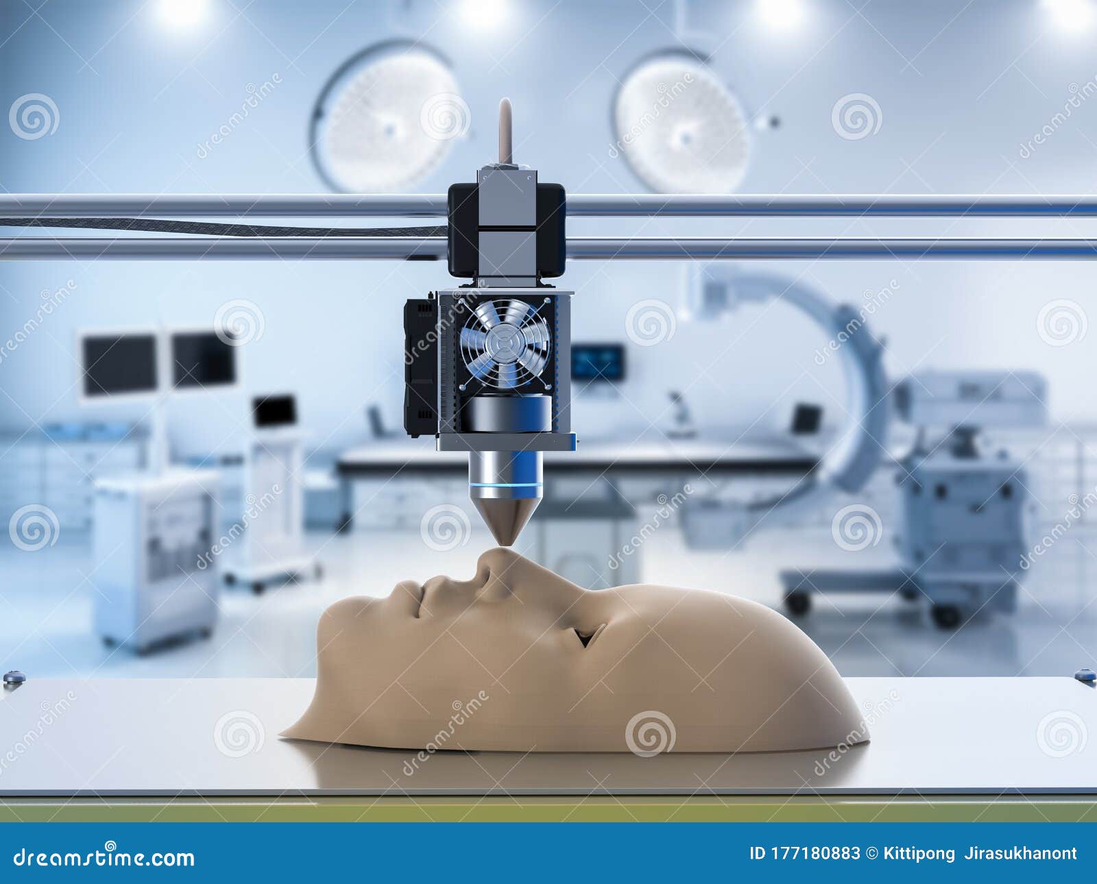 3d Printer Print Human Face Stock Illustration - Illustration of create ...