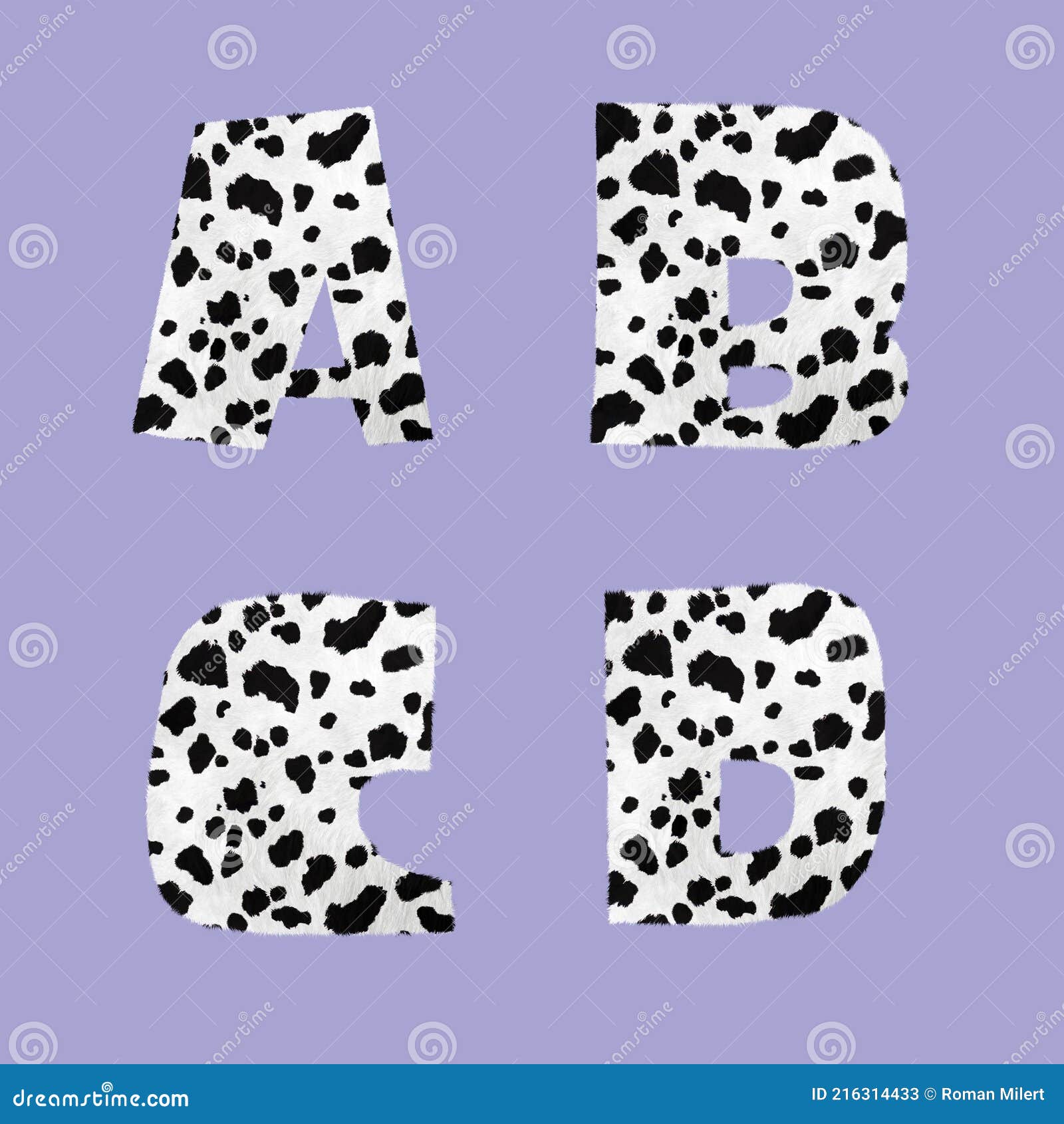 Dalmatian Skin Alphabet - Letters a-D Stock Illustration - Illustration ...