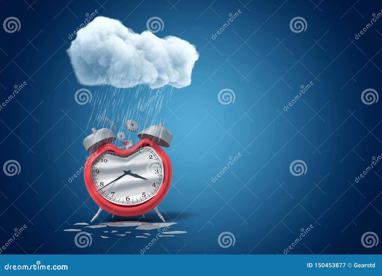 3d Rendering of Damaged Alarm Clock Standing Under Raining Cloud on ...
