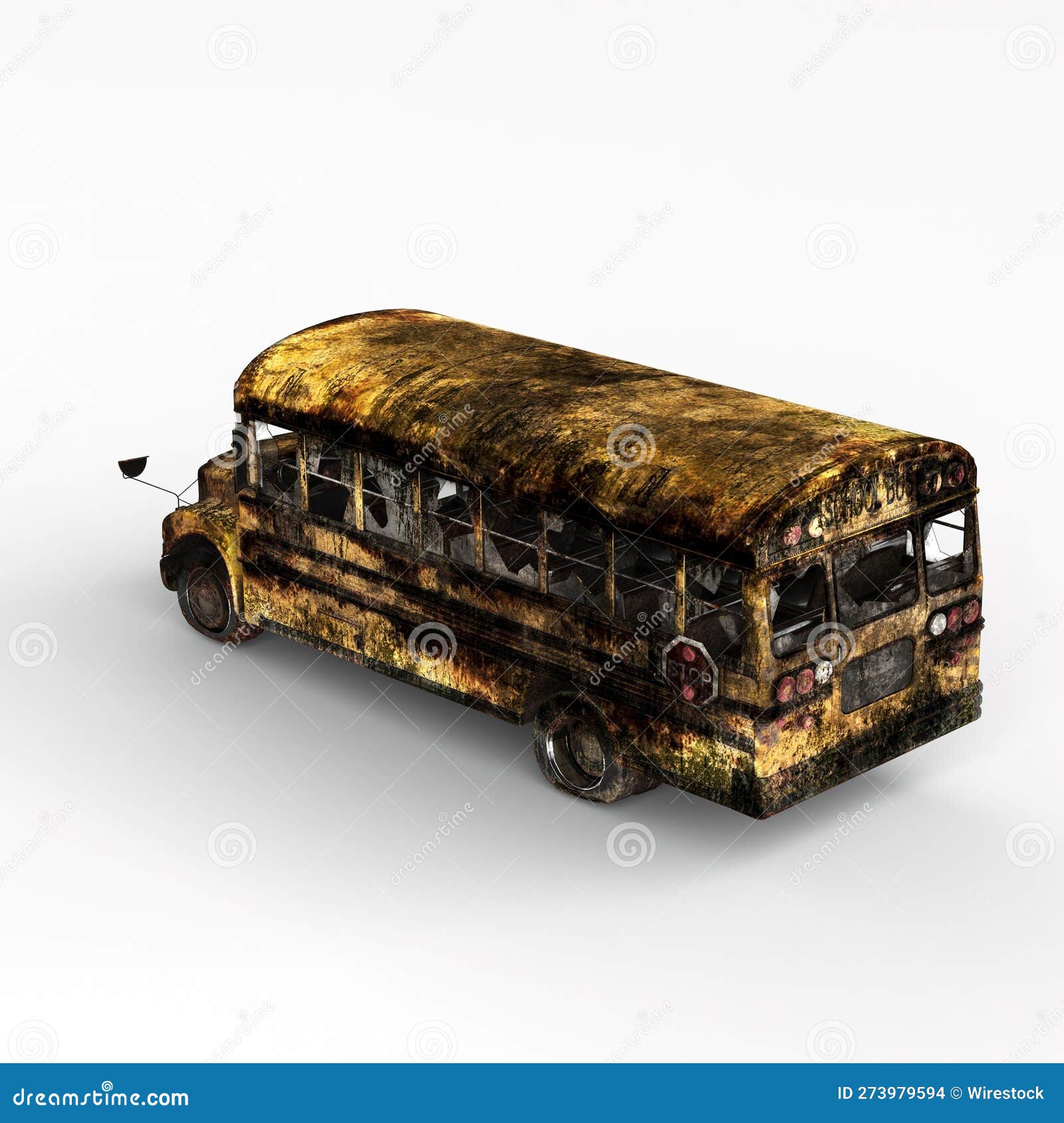 3d Rendering of a Damaged Bus on a White Surface Stock Illustration ...
