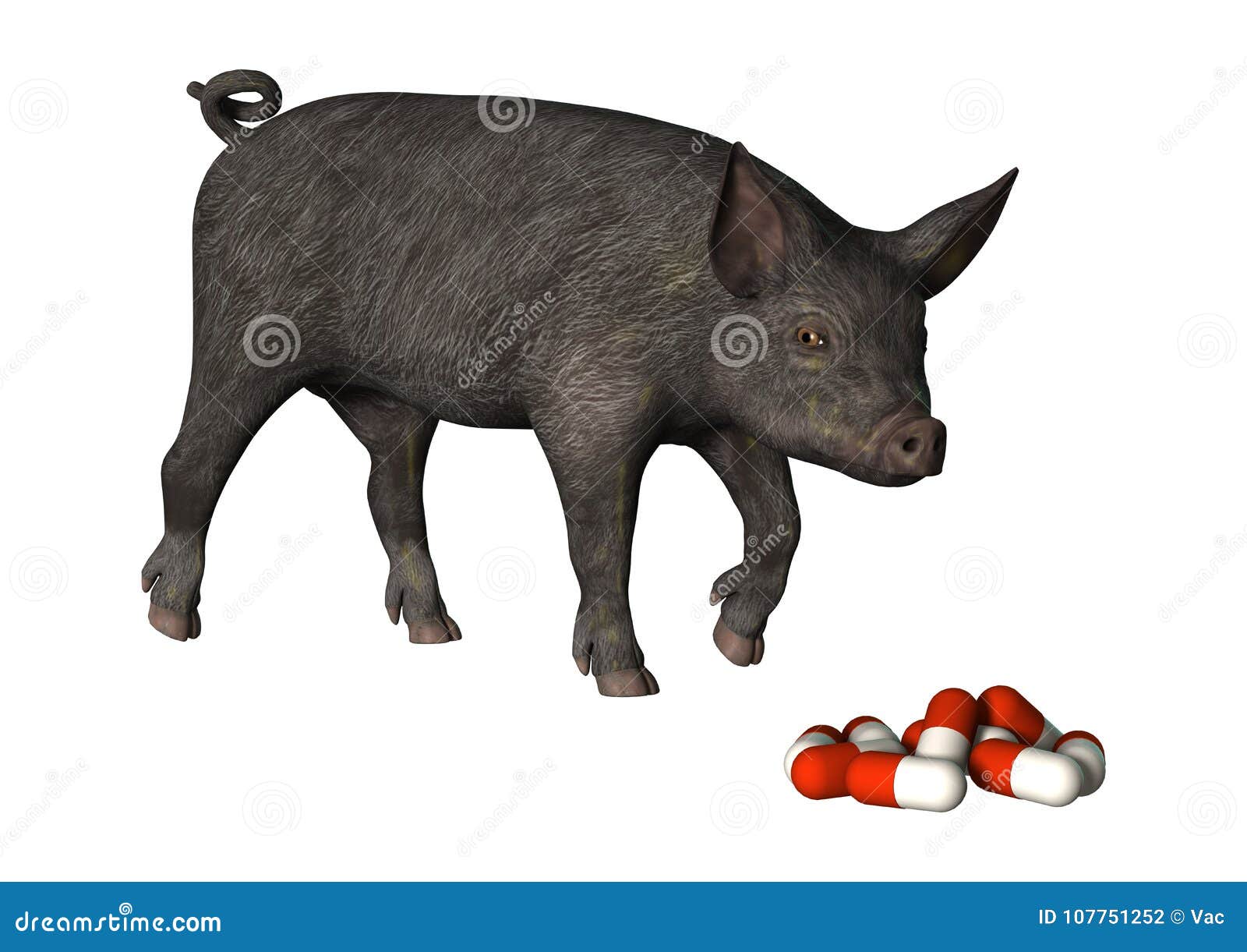 3D Rendering Pig and Pills on White Stock Illustration - Illustration ...
