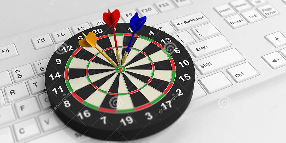 3d Rendering Darts Board on White Keyboard Stock Illustration ...