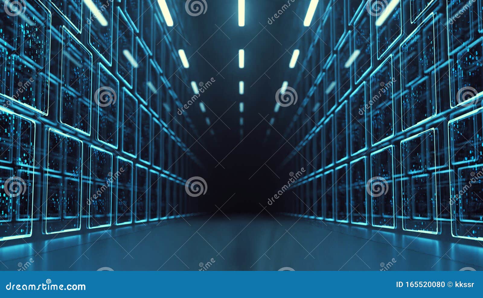3D Rendering of Data Center Room with Abstract Data Servers and Glowing Led Binary, Abstract ...