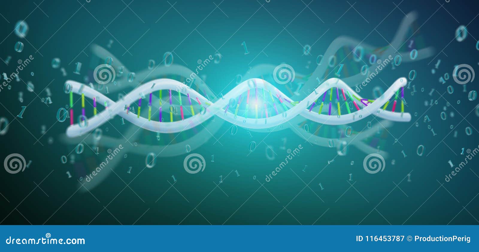 3d Rendering Data Coded Dna with Binary File Around Stock Illustration ...