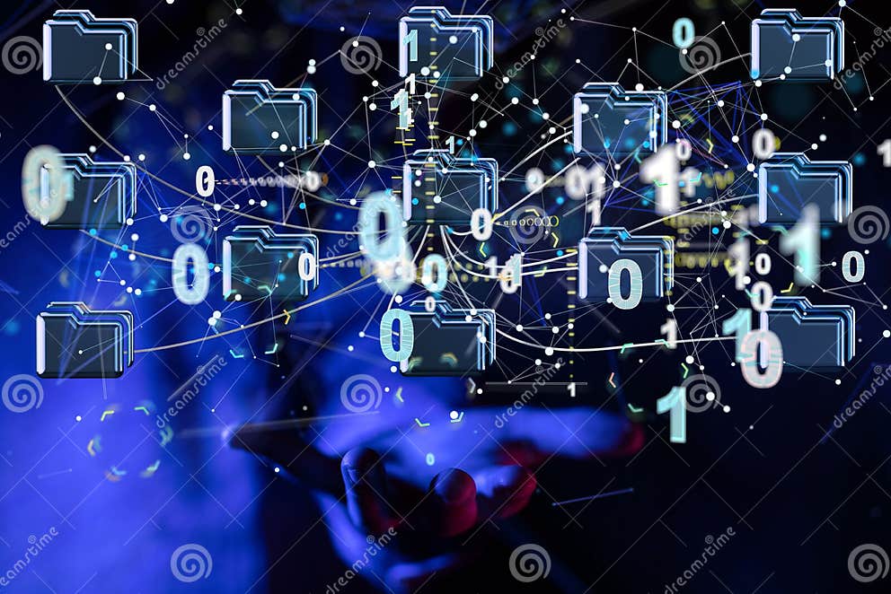 3d Render of Data Network with Connected Computer Folder Symbols and ...
