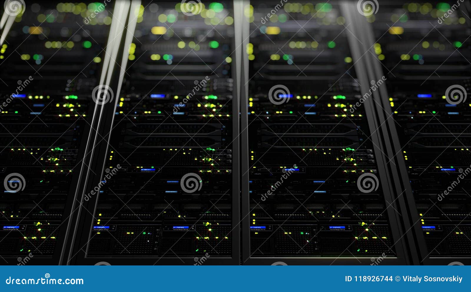3d Rendering Of Data Servers With Flashing Leds Cyclic Animation Of Data Servers Editorial