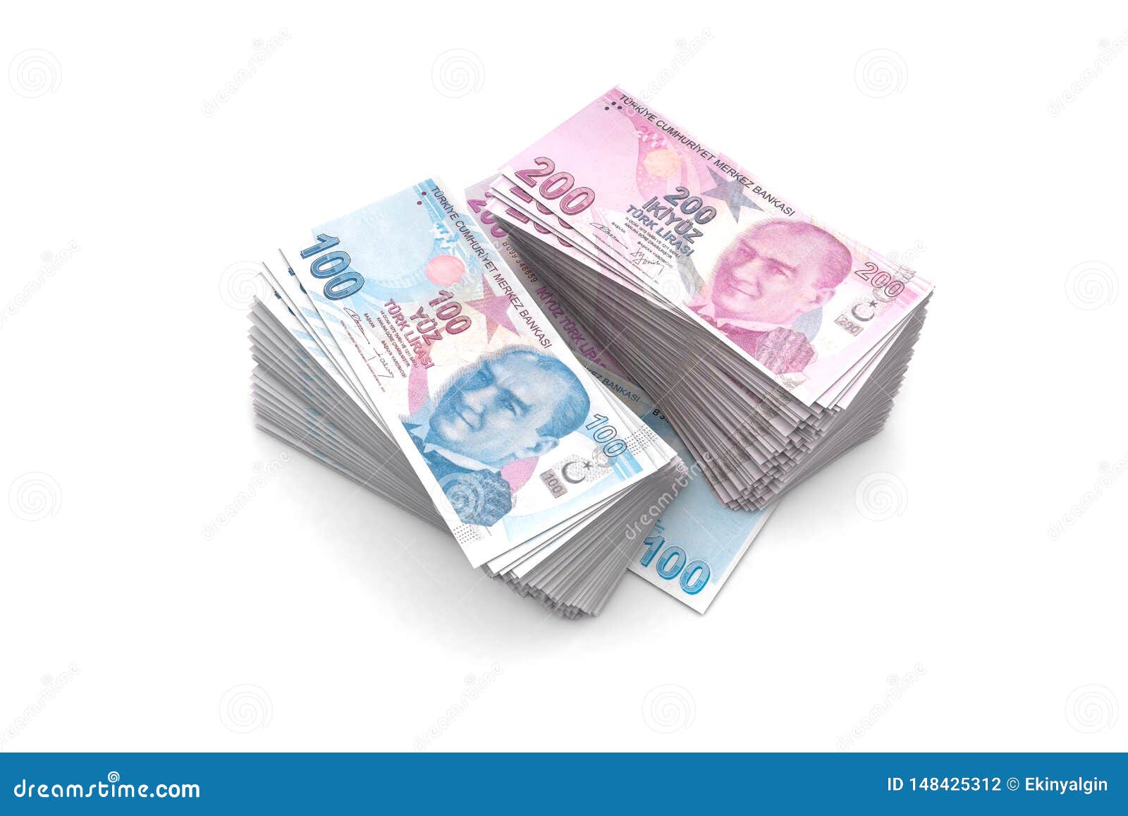 Deck of Turkish Liras Banknotes on White Stock Illustration ...