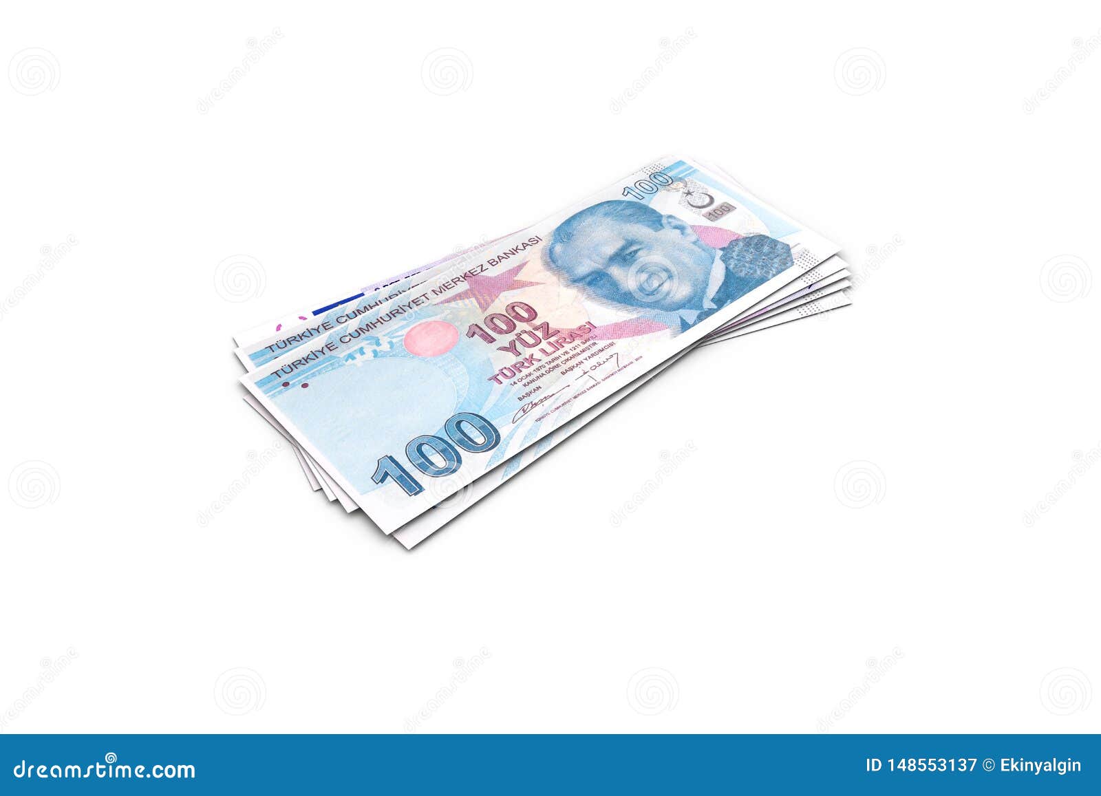 Deck of Turkish Liras Banknotes on White Stock Illustration ...