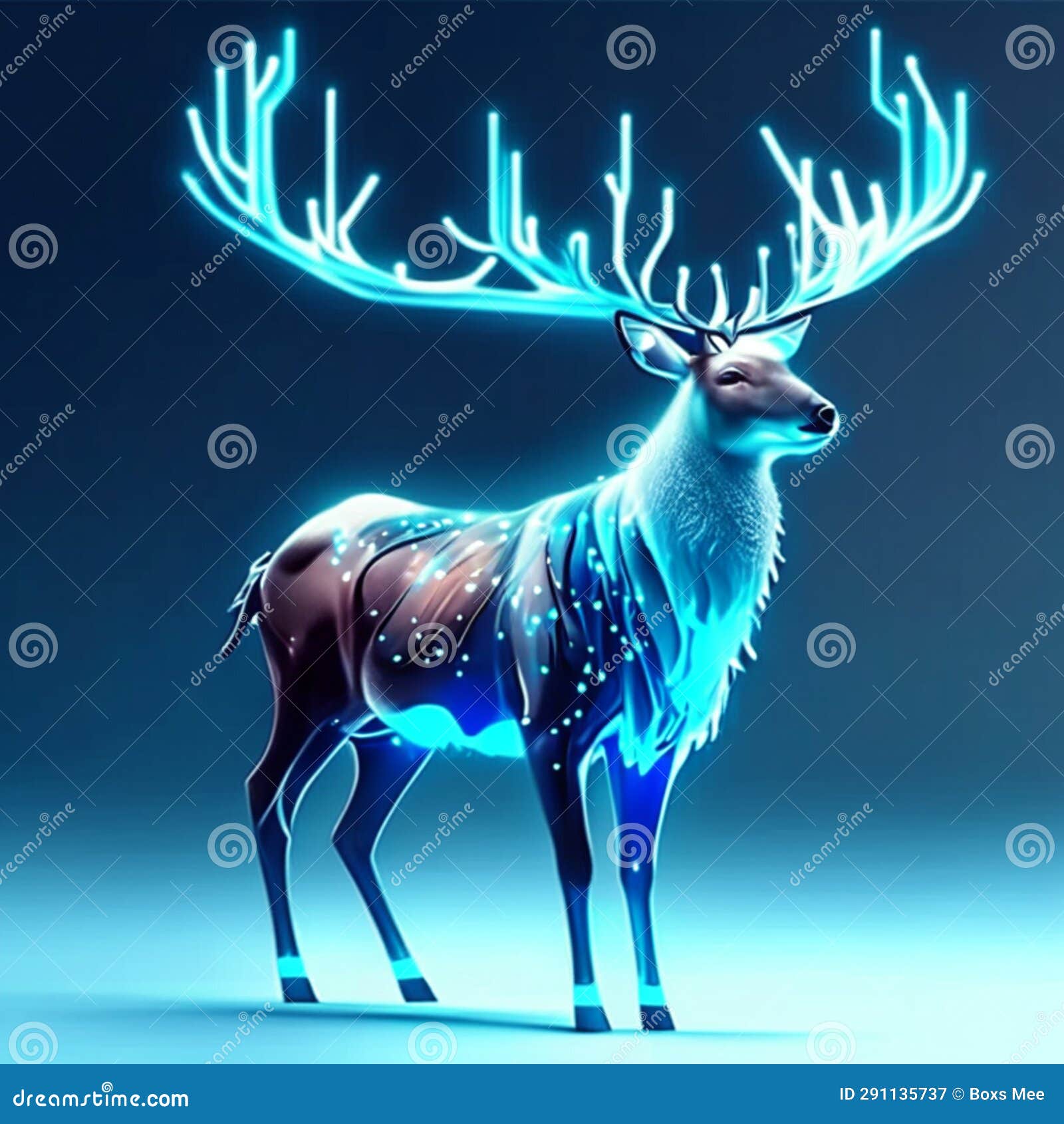 3d Rendering of a Deer on a Blue Background with a Neon Effect ...