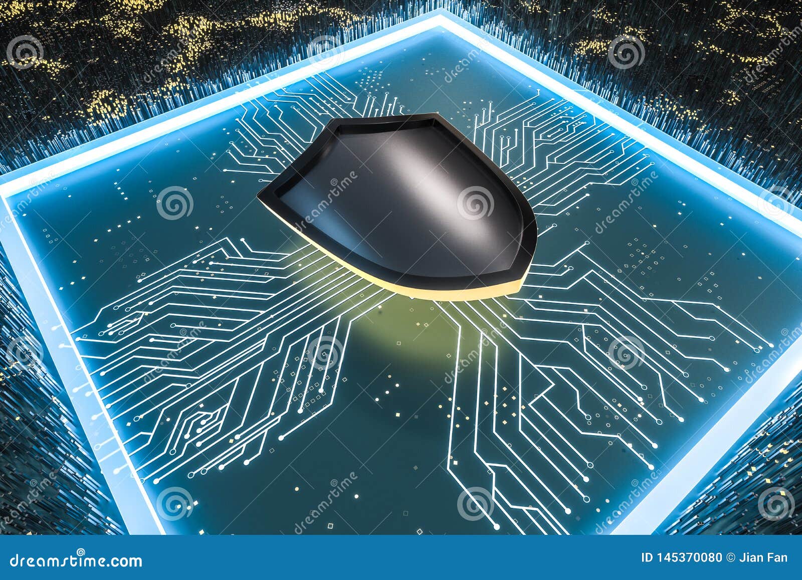 3d Rendering, a Defense Shield with Technological Background Stock ...