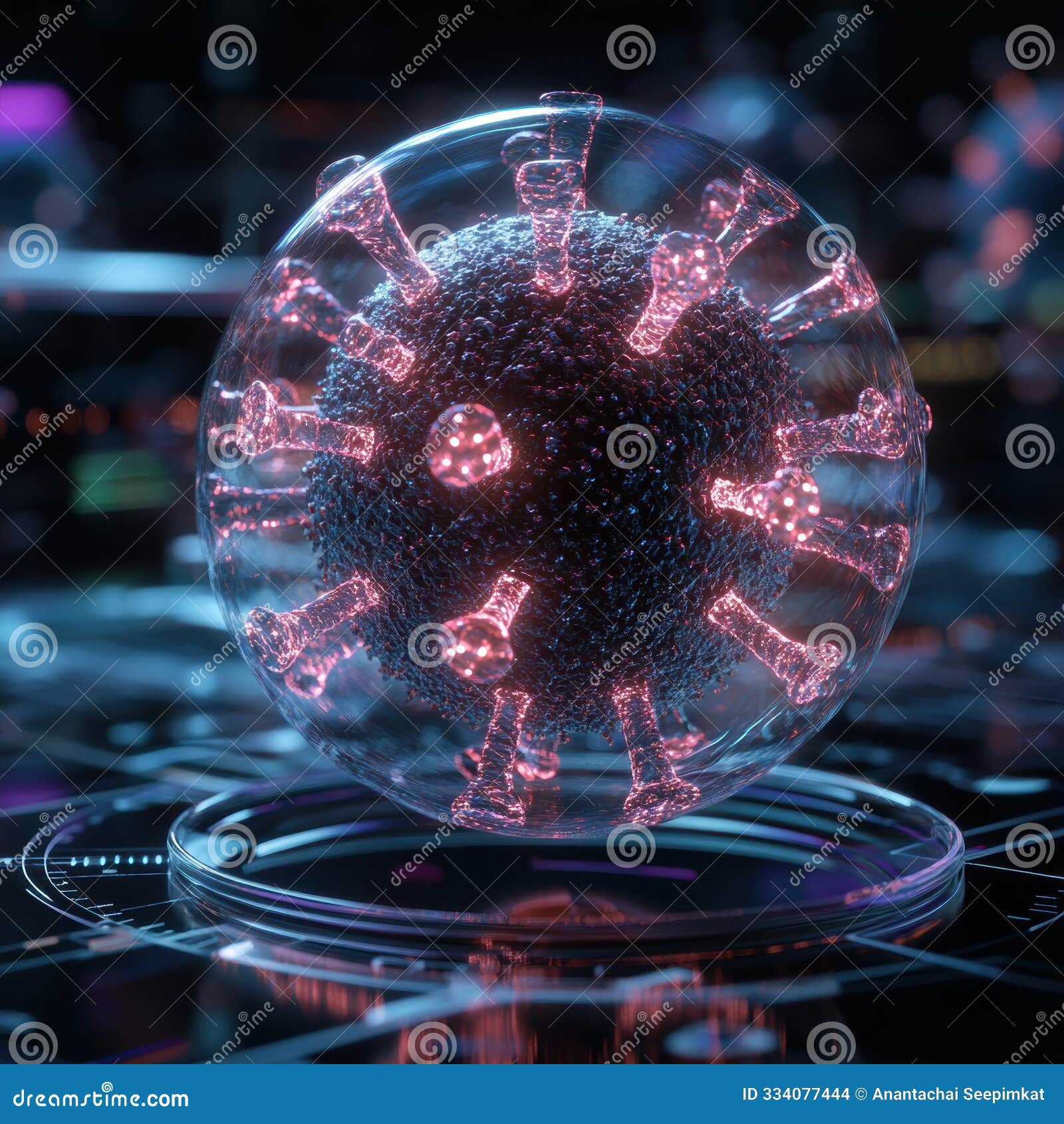A 3D Rendering Depicts a Glowing Pink Virus Model Suspended in a High ...