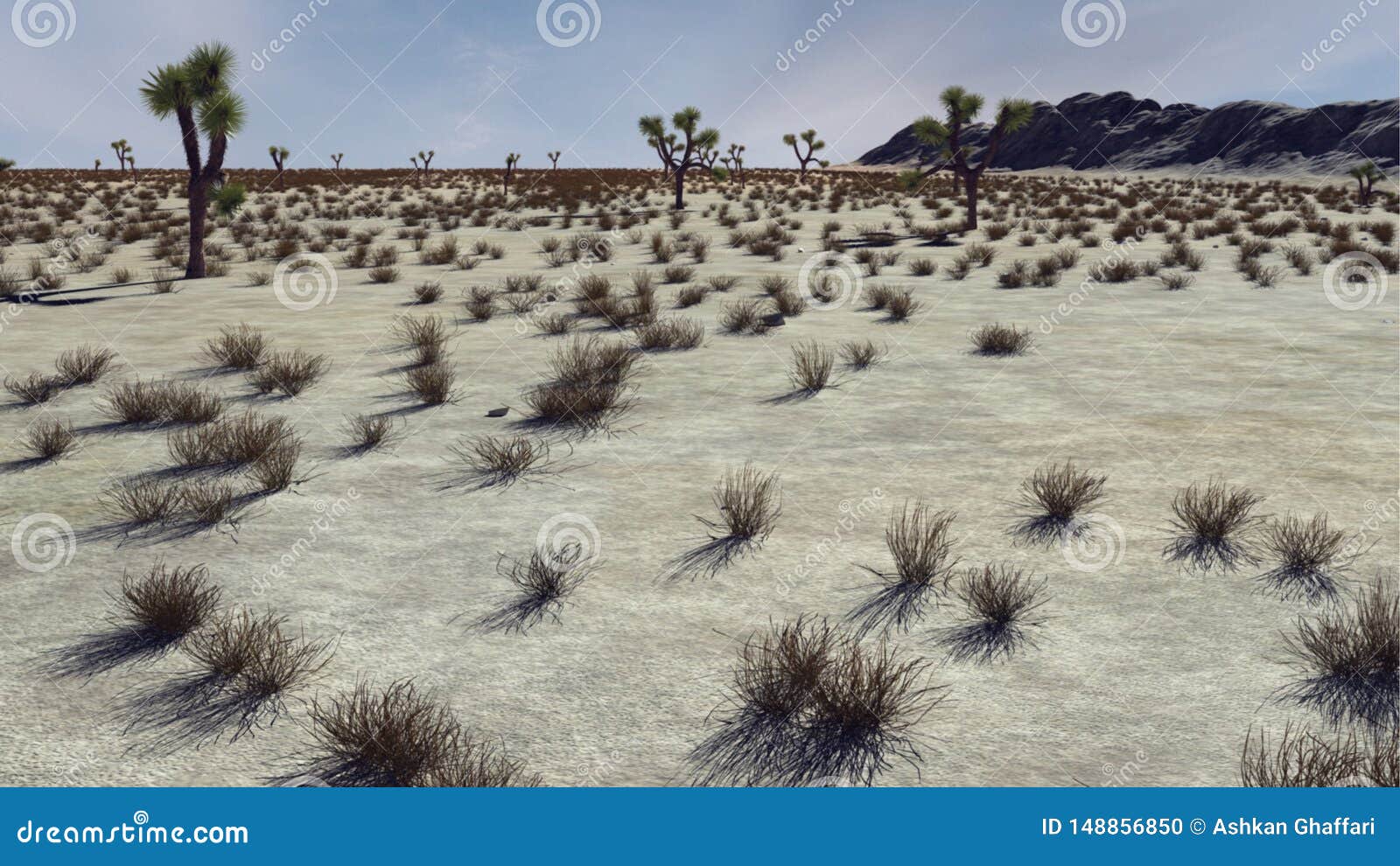 3D Rendering of Desert Landscape with Background Sky Stock Illustration ...