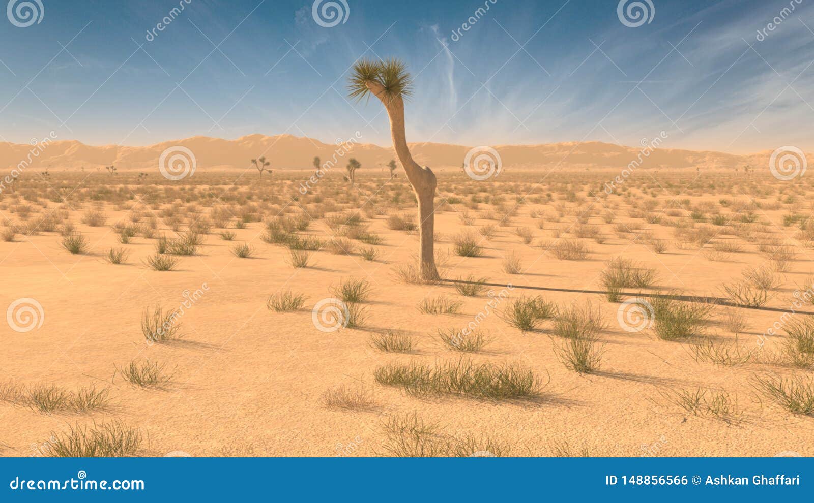 3D Rendering of Desert Landscape with Background Sky Stock Illustration ...
