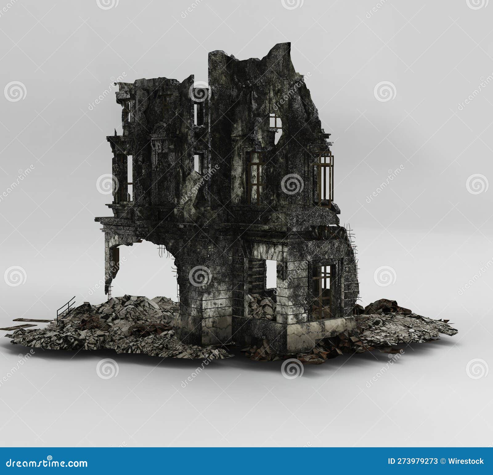 3d Rendering of a Destroyed Building on a Gray Surface Stock ...