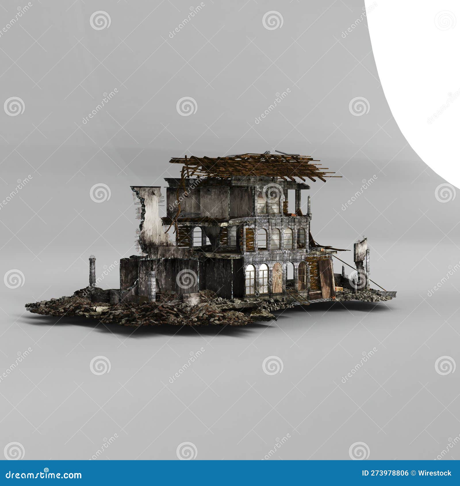 3d Rendering of Destroyed Buildings on a Gray Surface Stock ...