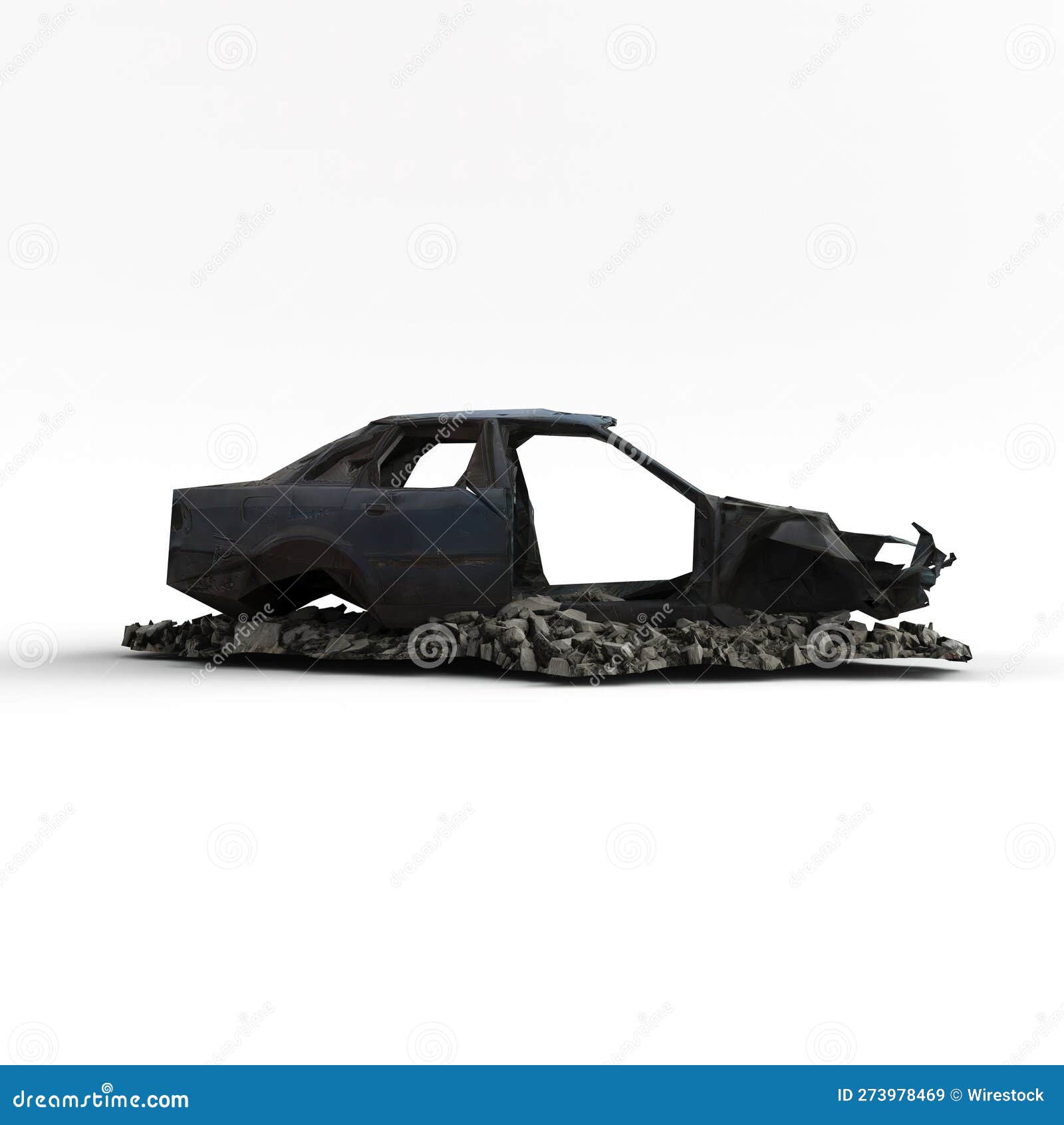 3d Rendering of a Destroyed Car on a White Background Stock ...
