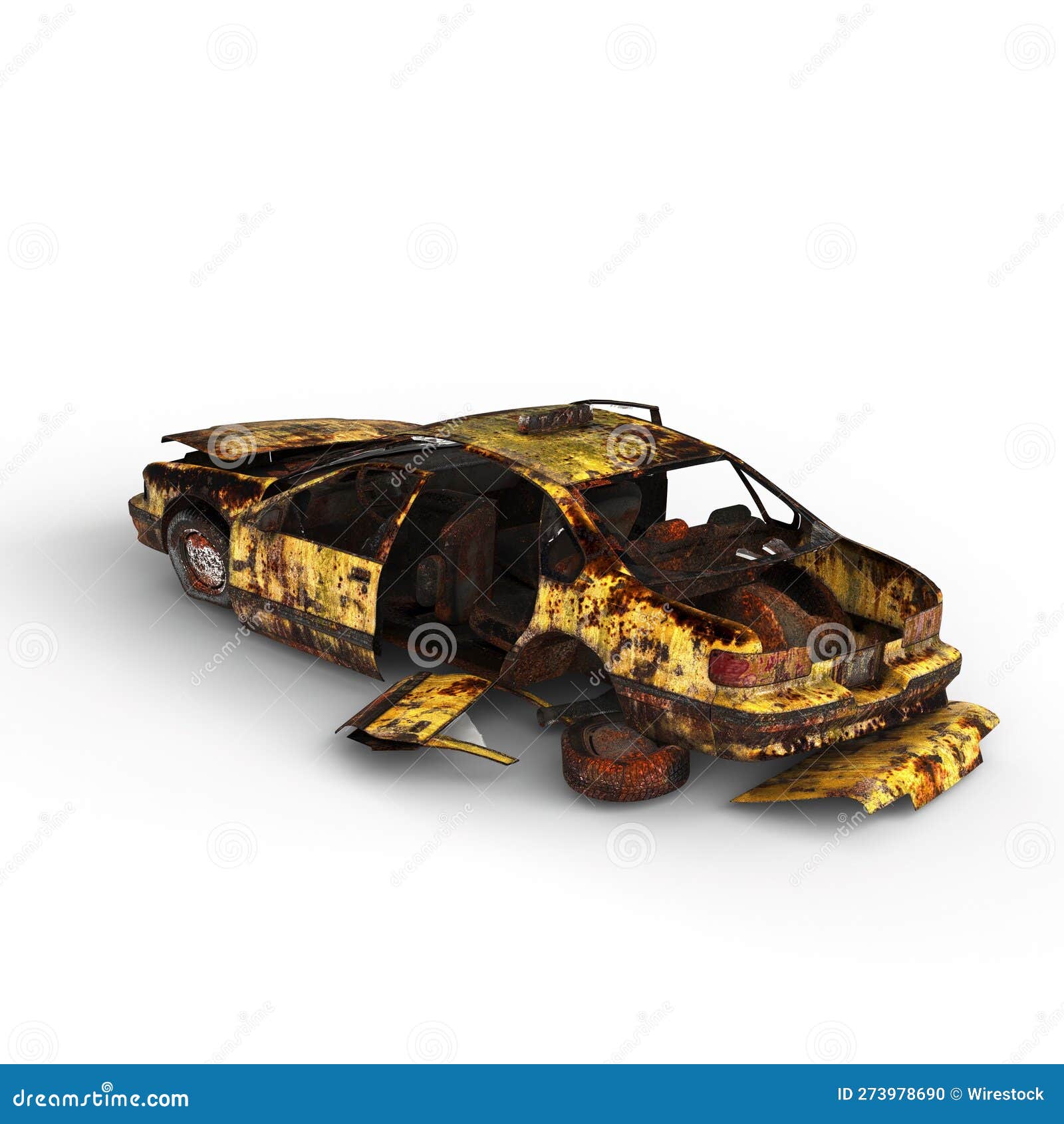 A 3d Rendering of a Destroyed Car on a White Background Stock ...