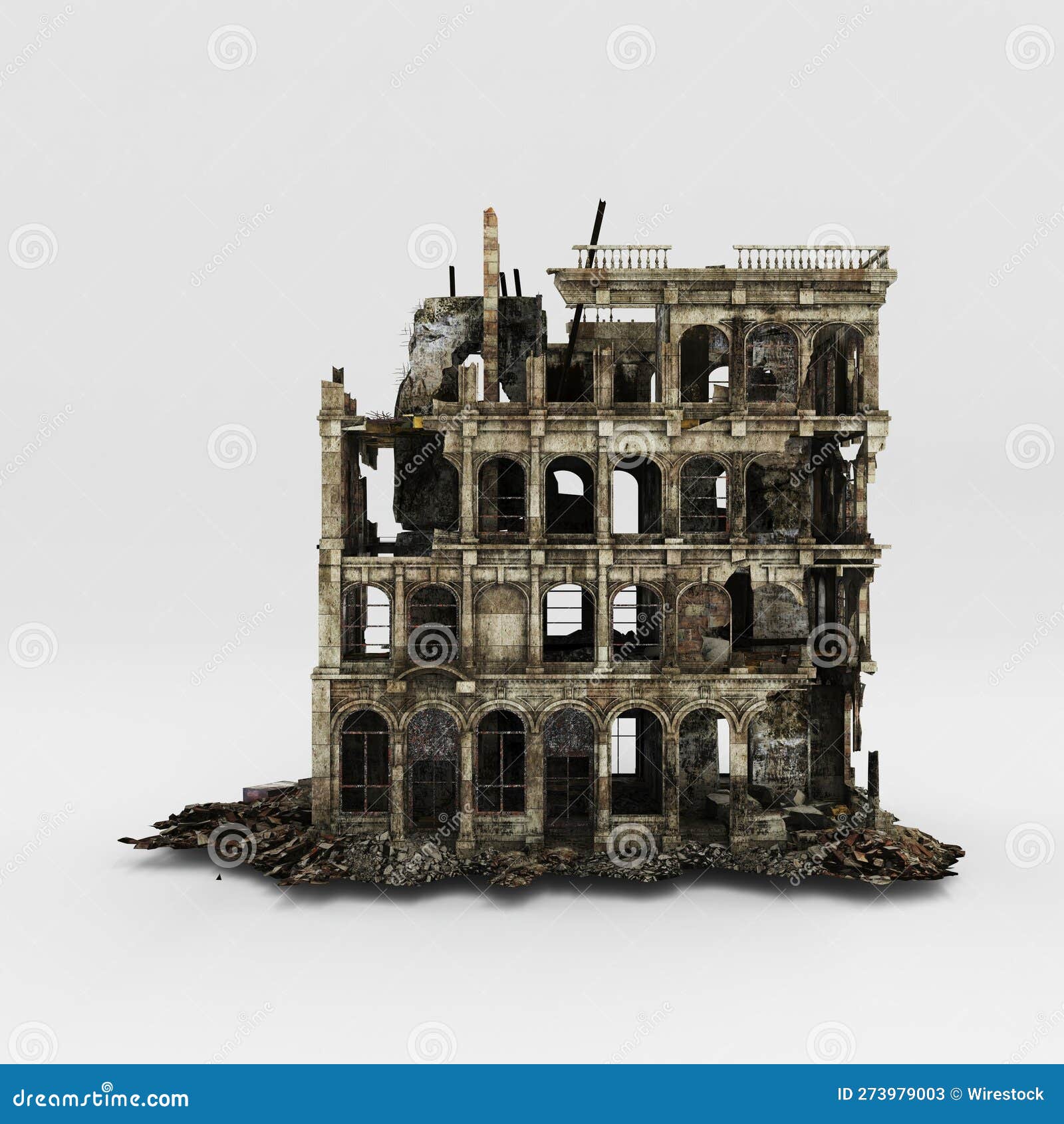 3d Rendering of a Destroyed Structure Composed of Rubble Stock ...