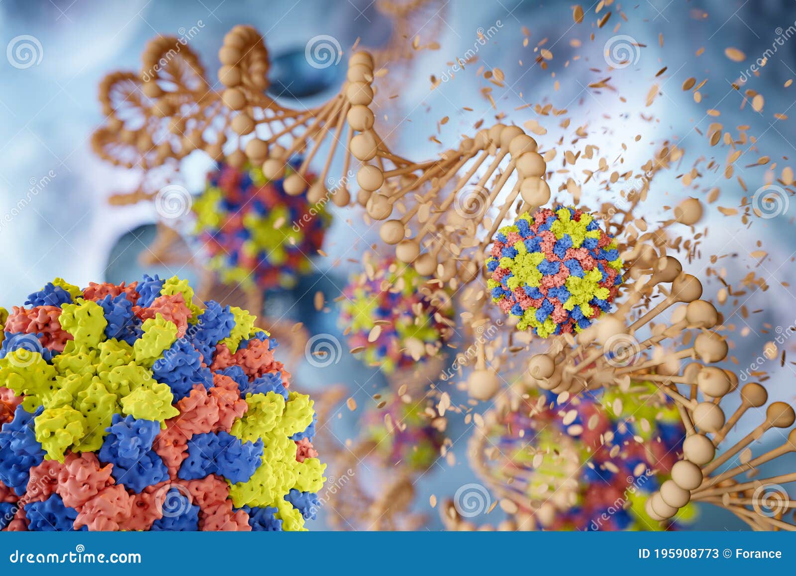 3D Rendering of Destroying the DNA Helix by Virus Stock Illustration ...