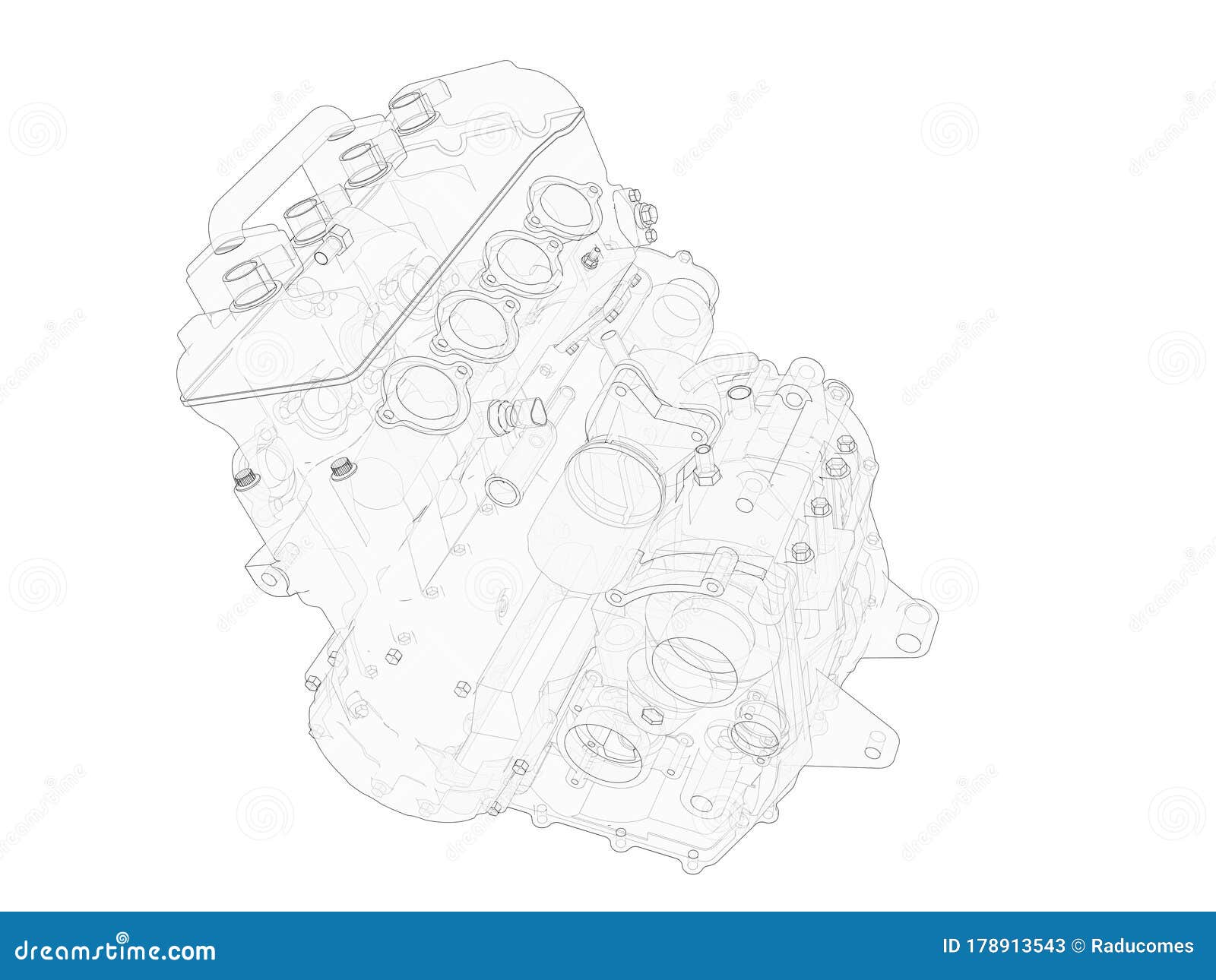 3D Rendering - Detailed Car Engine Outline Stock Illustration ...