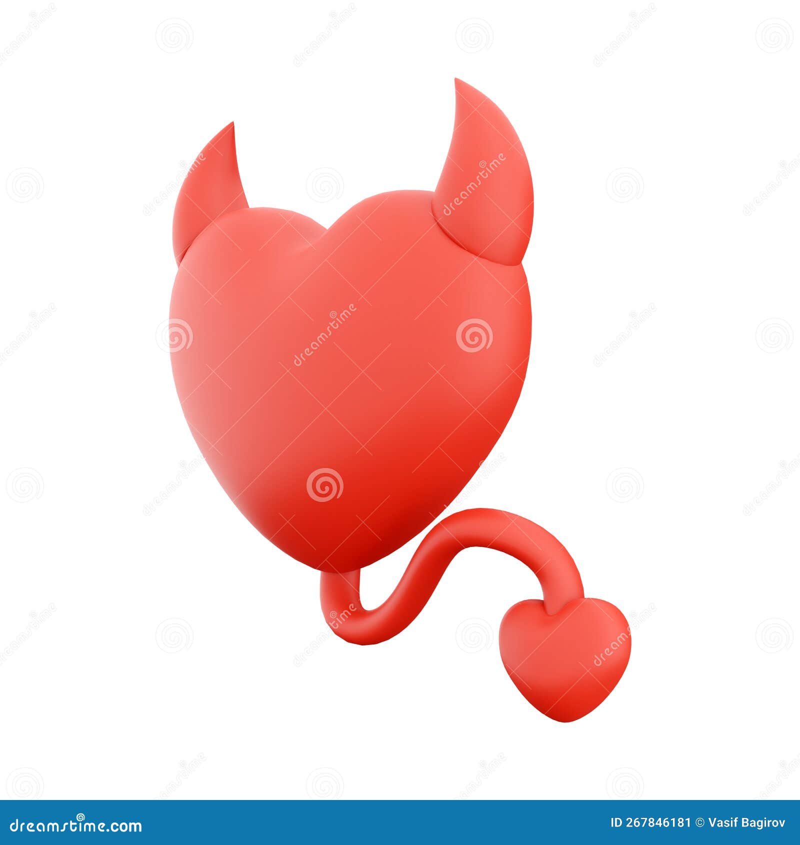 3d Rendering Devil Heart Icon Concept Red Shiny with Horns Tail. 3d ...