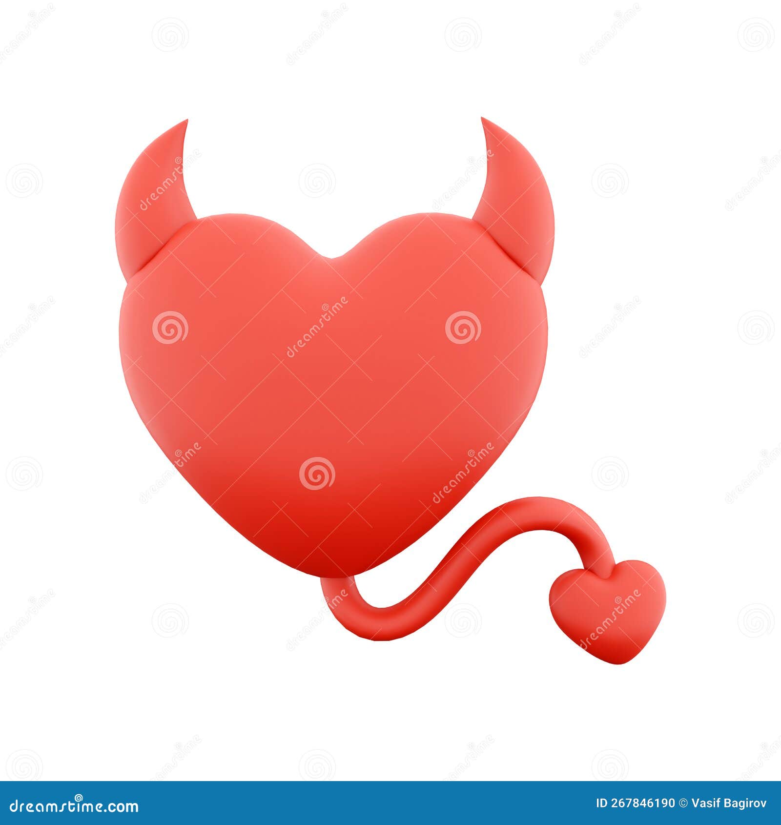 3d Rendering Devil Heart Icon Concept Red Shiny With Horns Tail. 3d ...