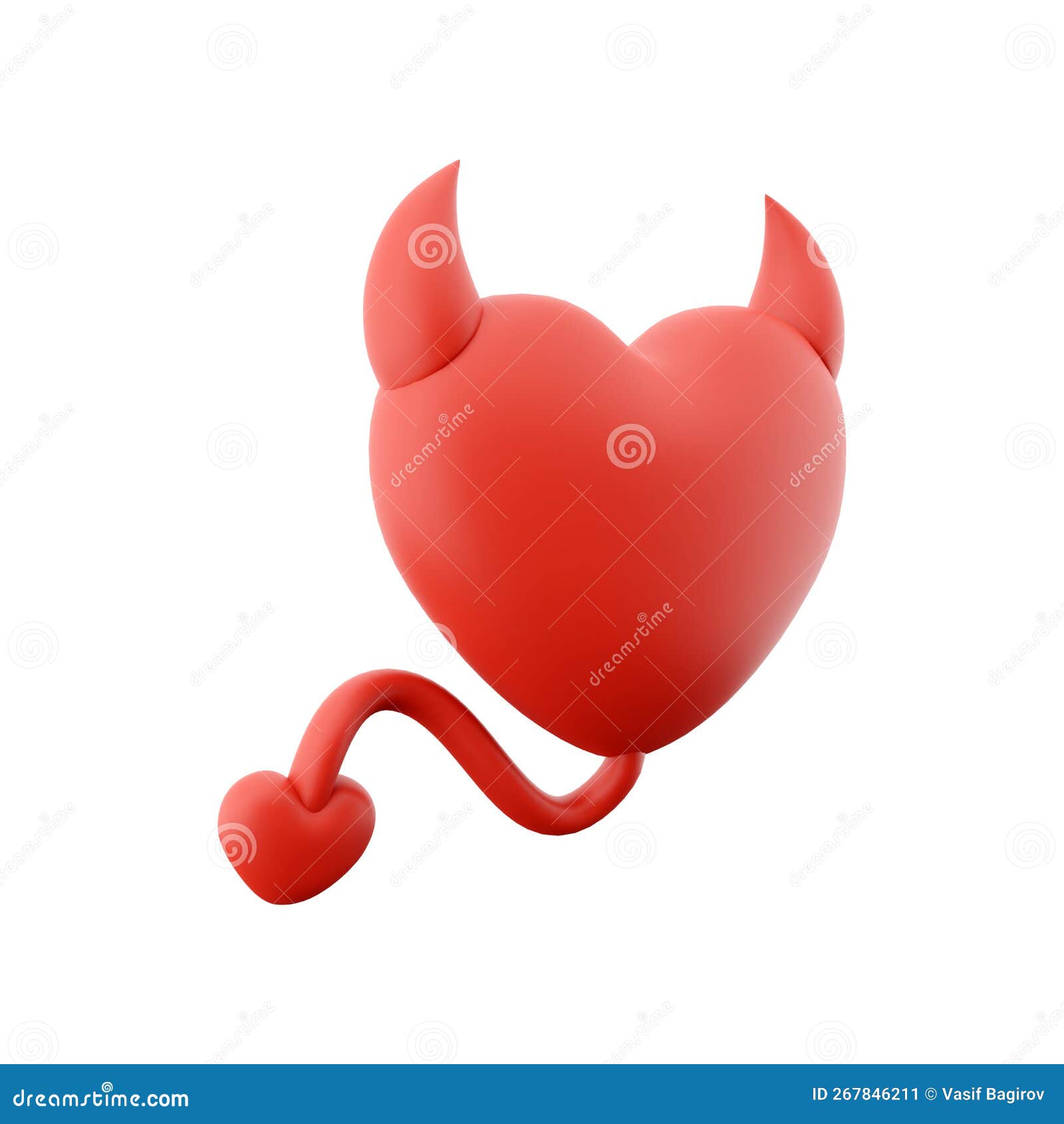 3d Rendering Devil Heart Icon Concept Red Shiny With Horns Tail. 3d ...