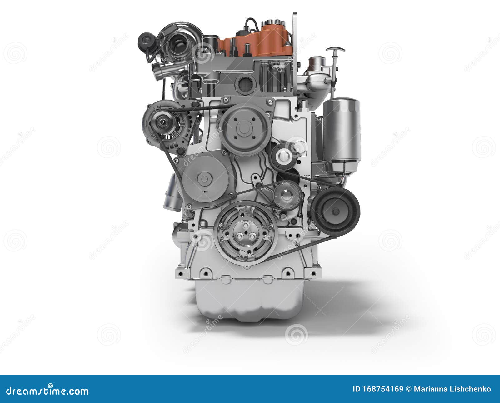 3D Rendering of Diesel Engine for Car Front View on White Background ...
