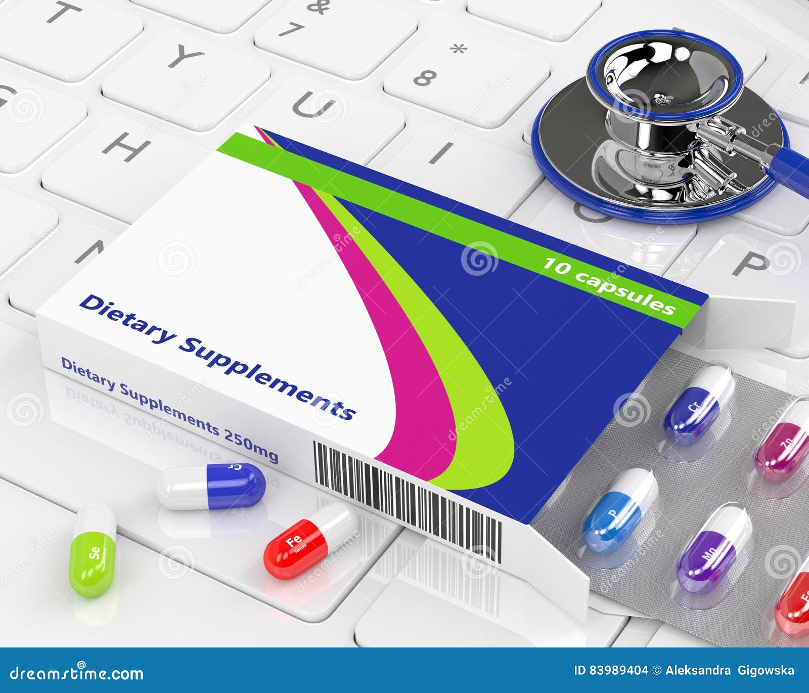 3d Rendering of Dietary Supplements Pills Lying on Keyboard Stock ...