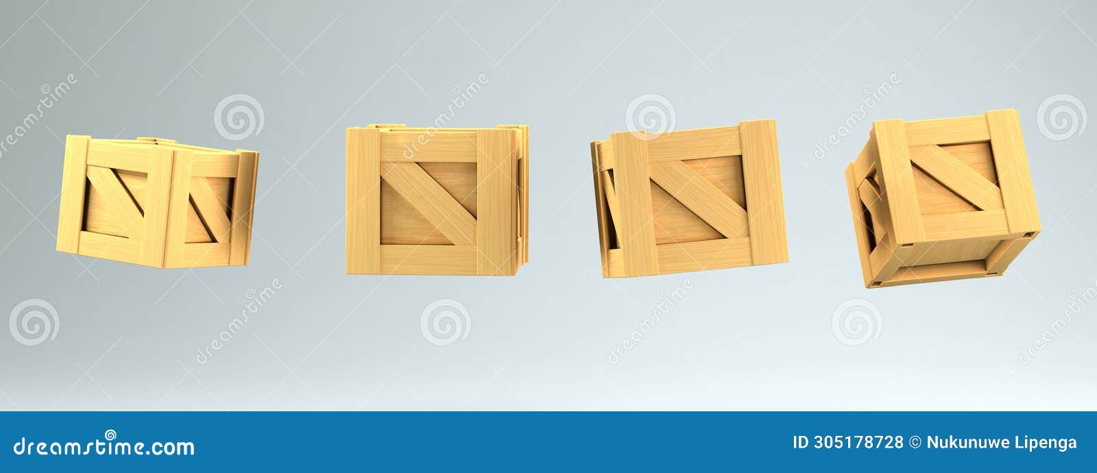 3D Rendering of Different Angled Floating Wooden Cargo Boxes Stock ...
