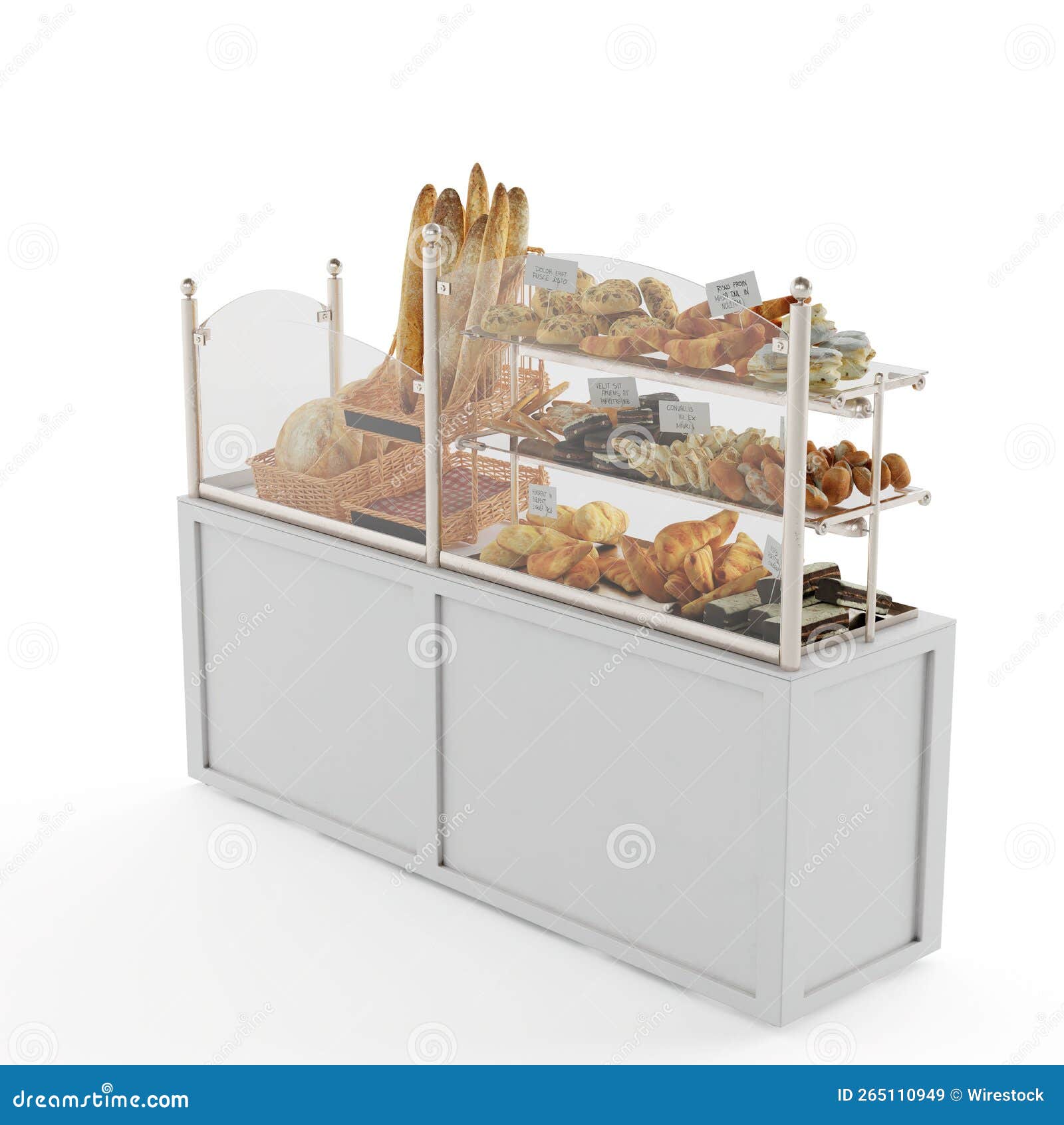 3D Rendering of Different Delicious Types of Bread on the Display ...