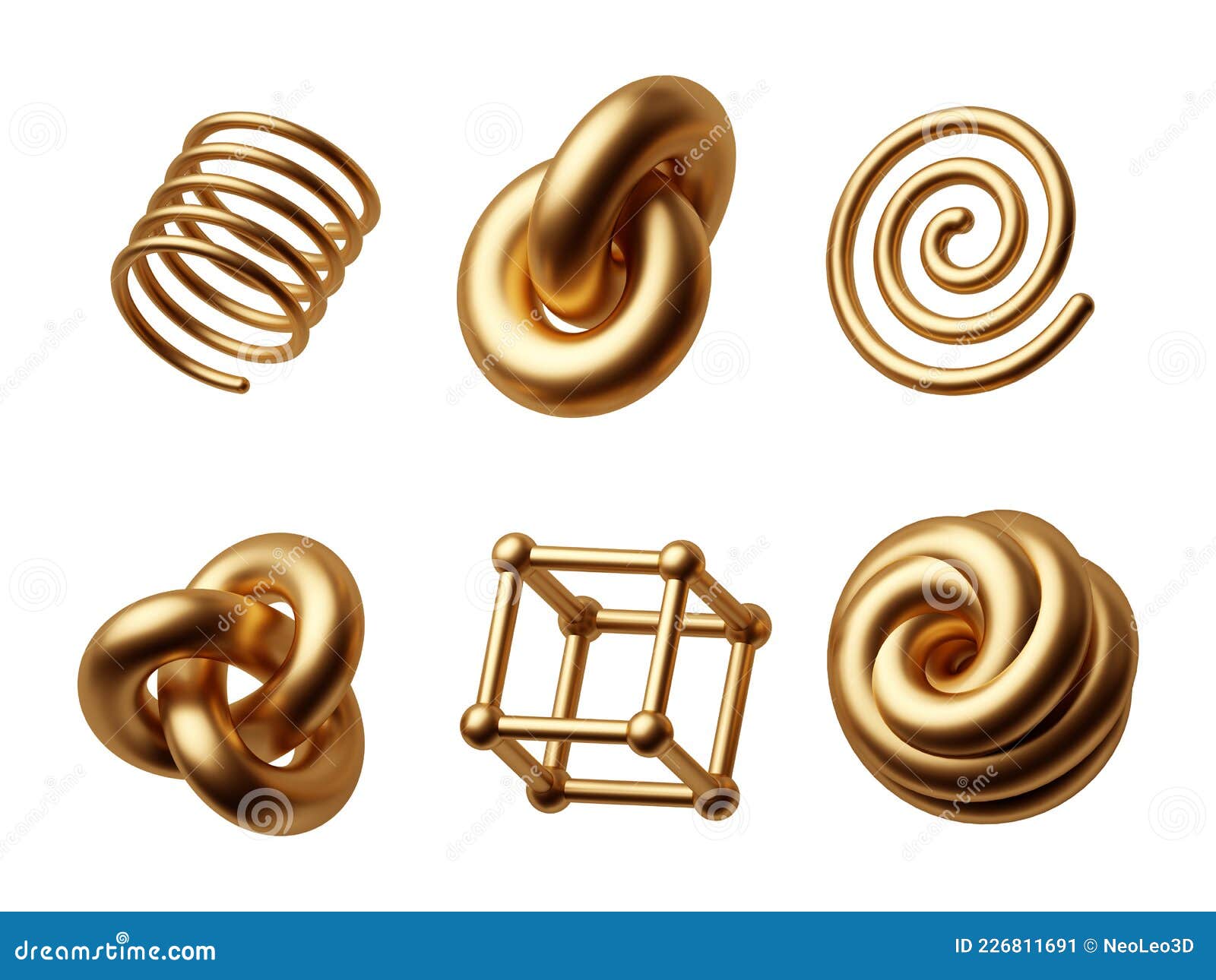 3d Rendering. Different Geometric Golden Shapes Set Stock Illustration ...