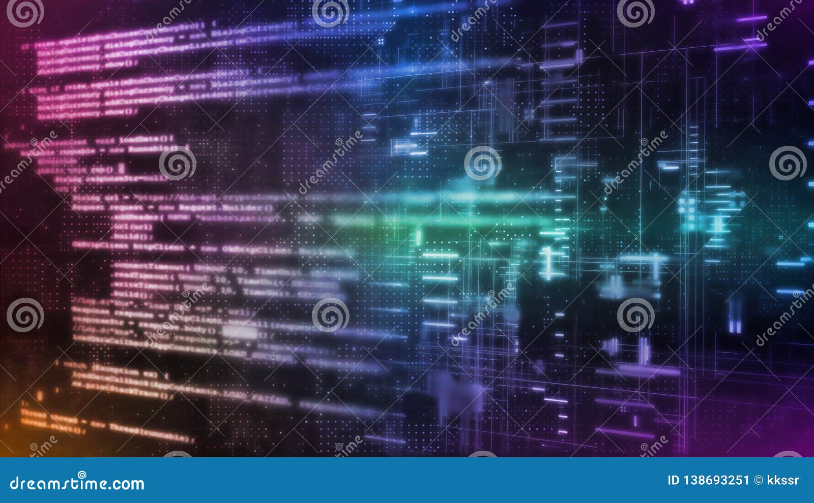 3D Rendering of Digital Abstract Technology. Computer Software Script Binary Coding Snippet on ...