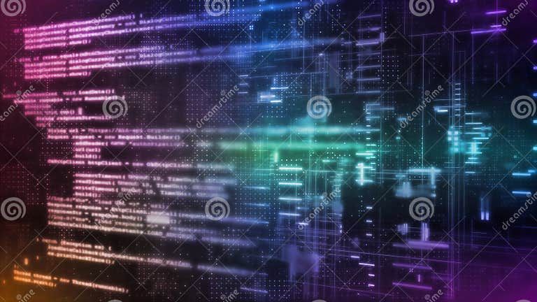 3D Rendering of Digital Abstract Technology. Computer Software Script Binary Coding Snippet on ...