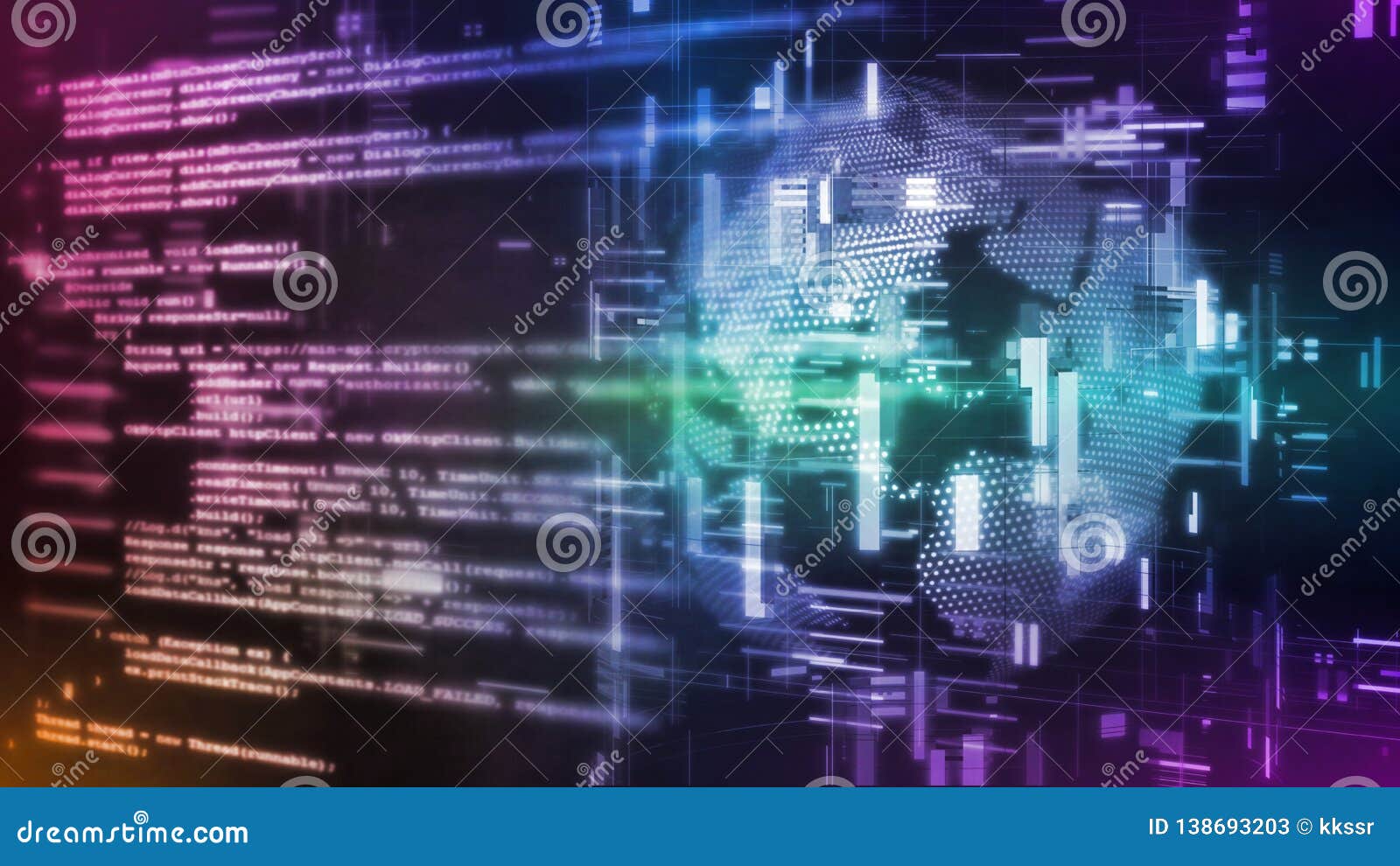 3D Rendering Of Digital Abstract Technology. Computer Software Script Binary Coding Snippet On ...