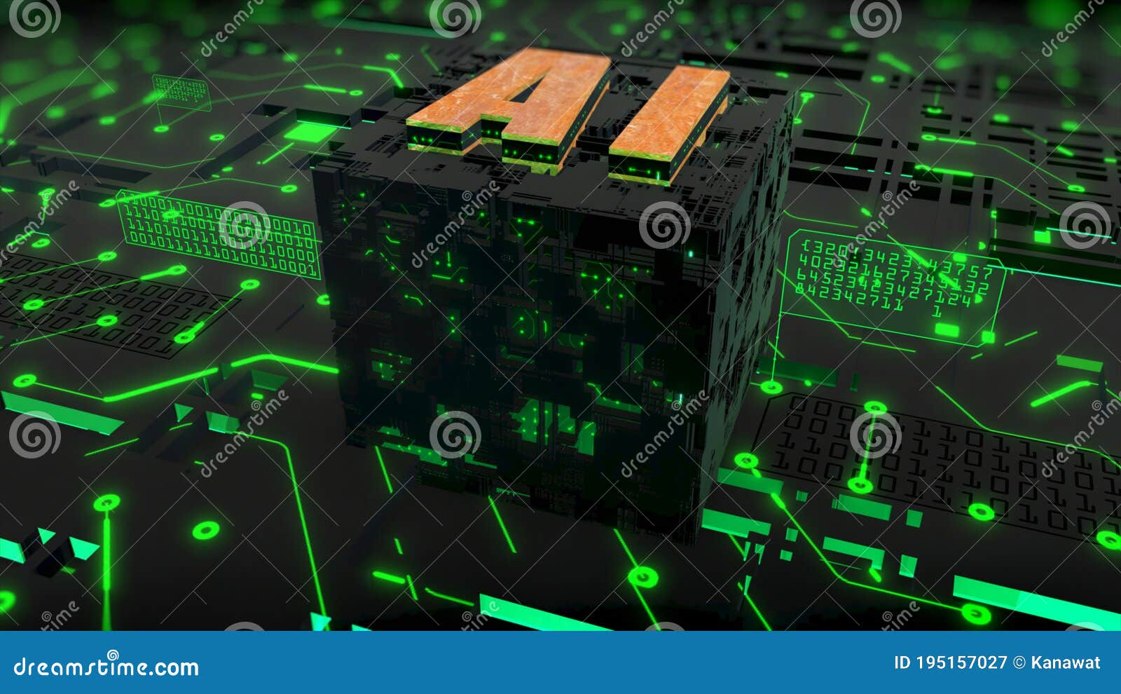 3D Rendering Of Digital Abstract Technology. Programming Script Binary Coding Snippet On Glowing ...