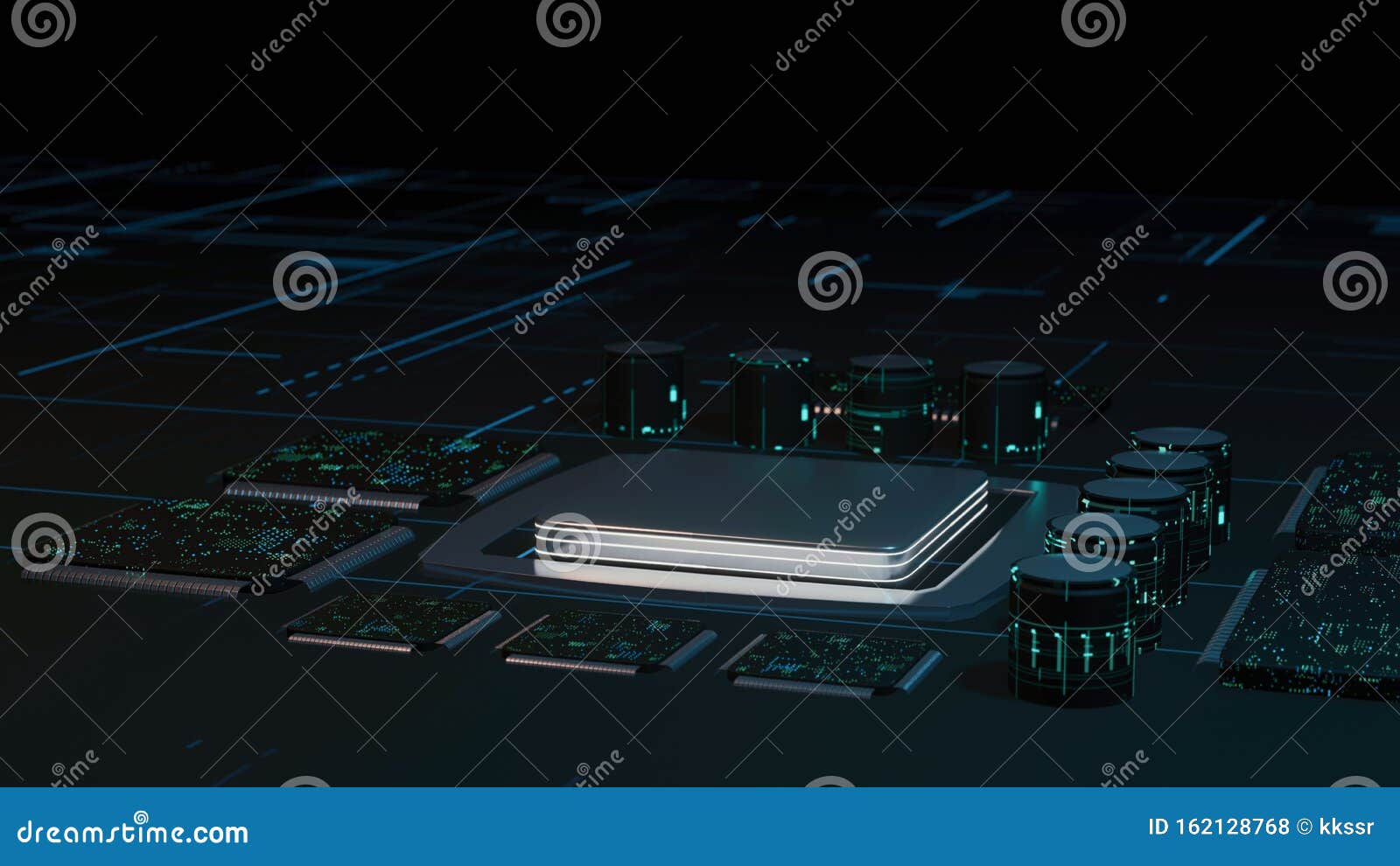 3D Rendering of Digital Binary Data on Microchip with Glow Circuit Board Background. Stock ...
