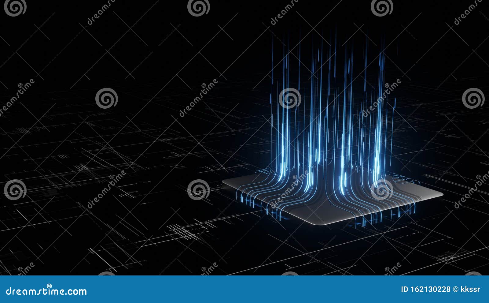 3d Rendering Of Digital Binary Data On Microchip With Glow Circuit