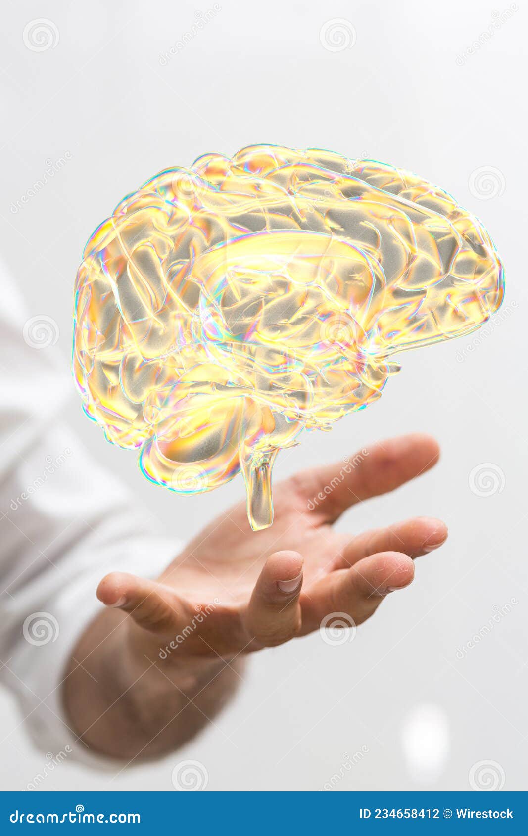 3D Rendering of the Digital Brain with Hand Touching it from Behind ...