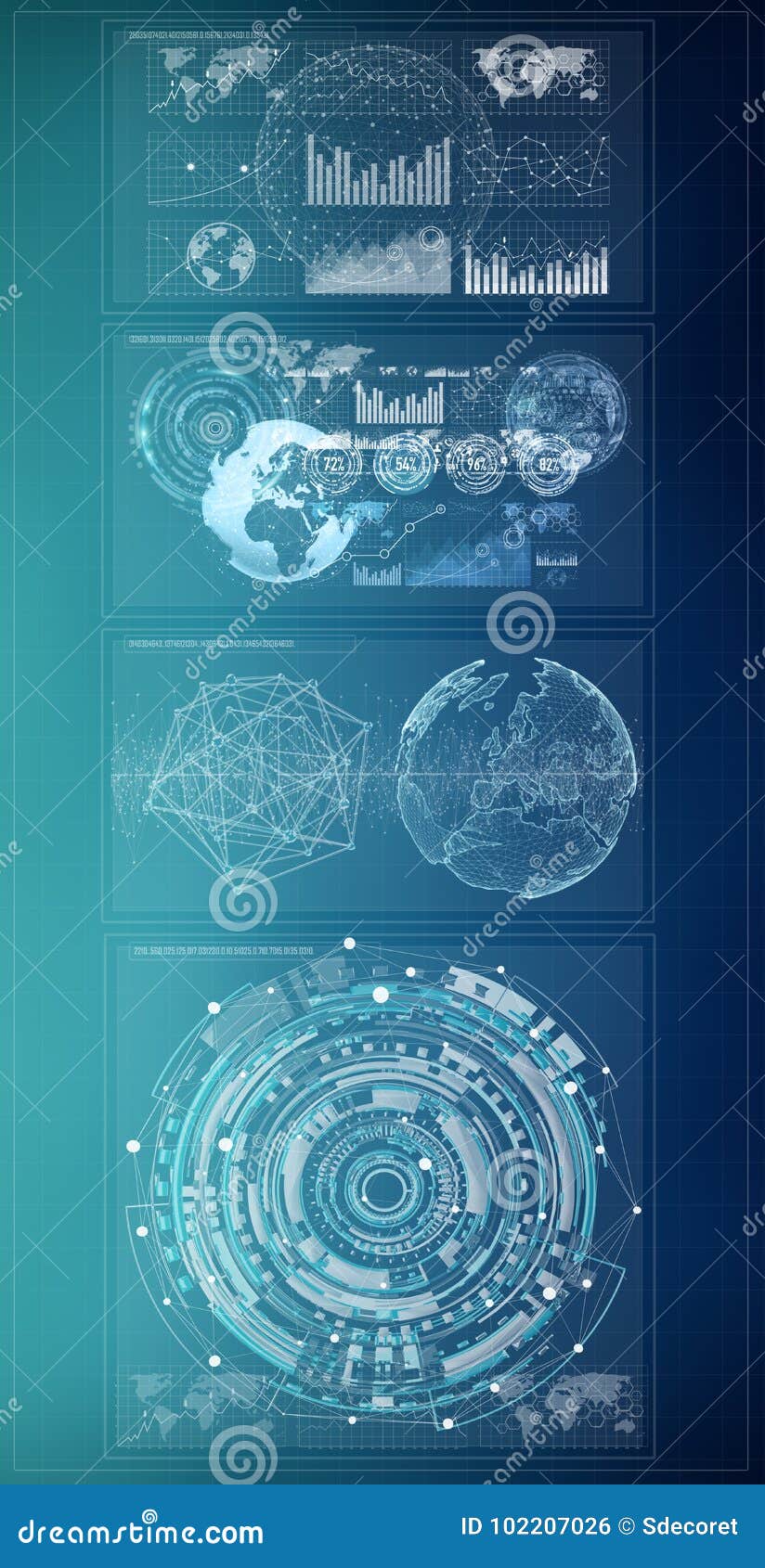 3D Rendering Digital Charts and Graph Hologram Screen Stock ...