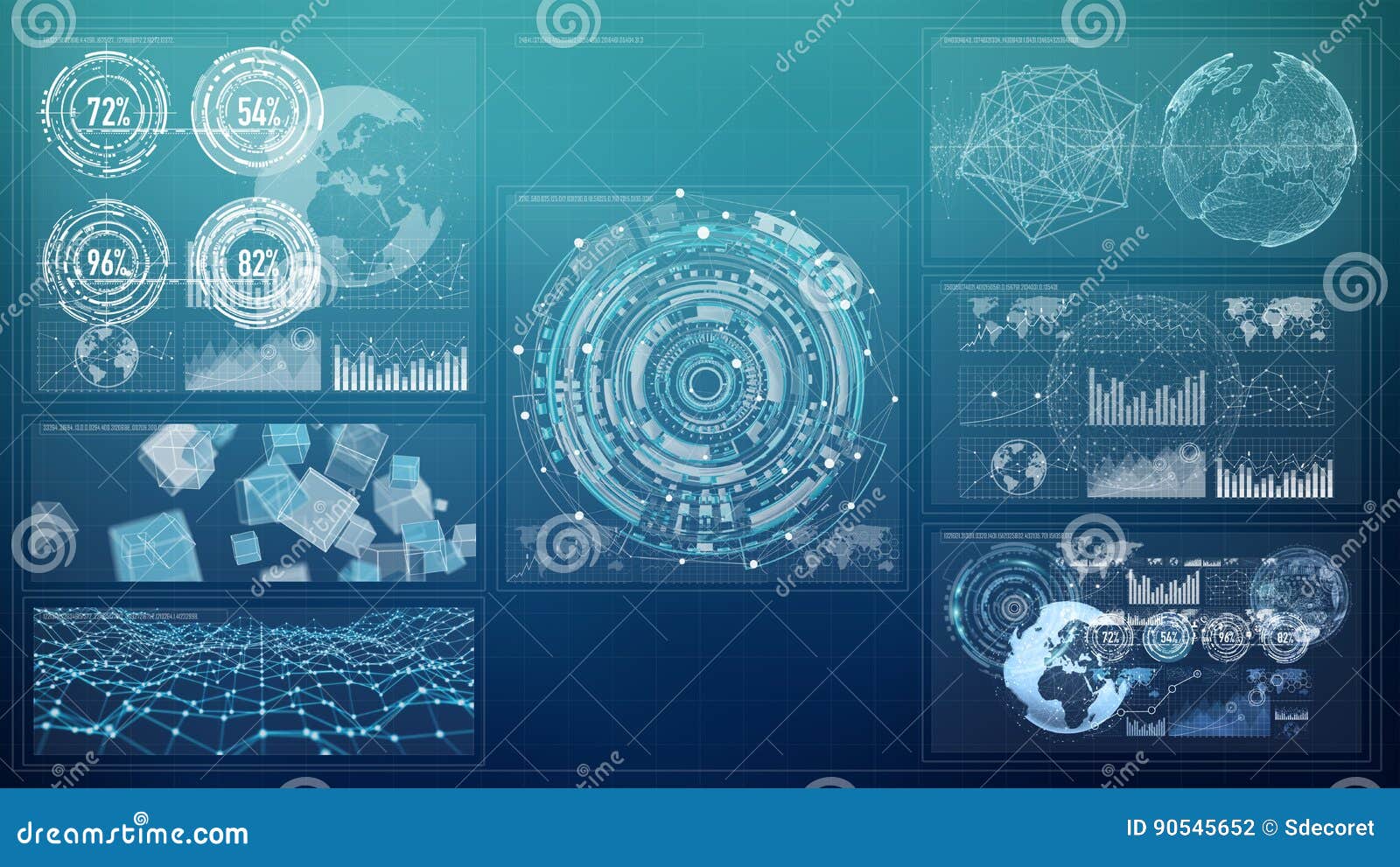 3D Rendering Digital Charts and Graph Hologram Screen Stock ...